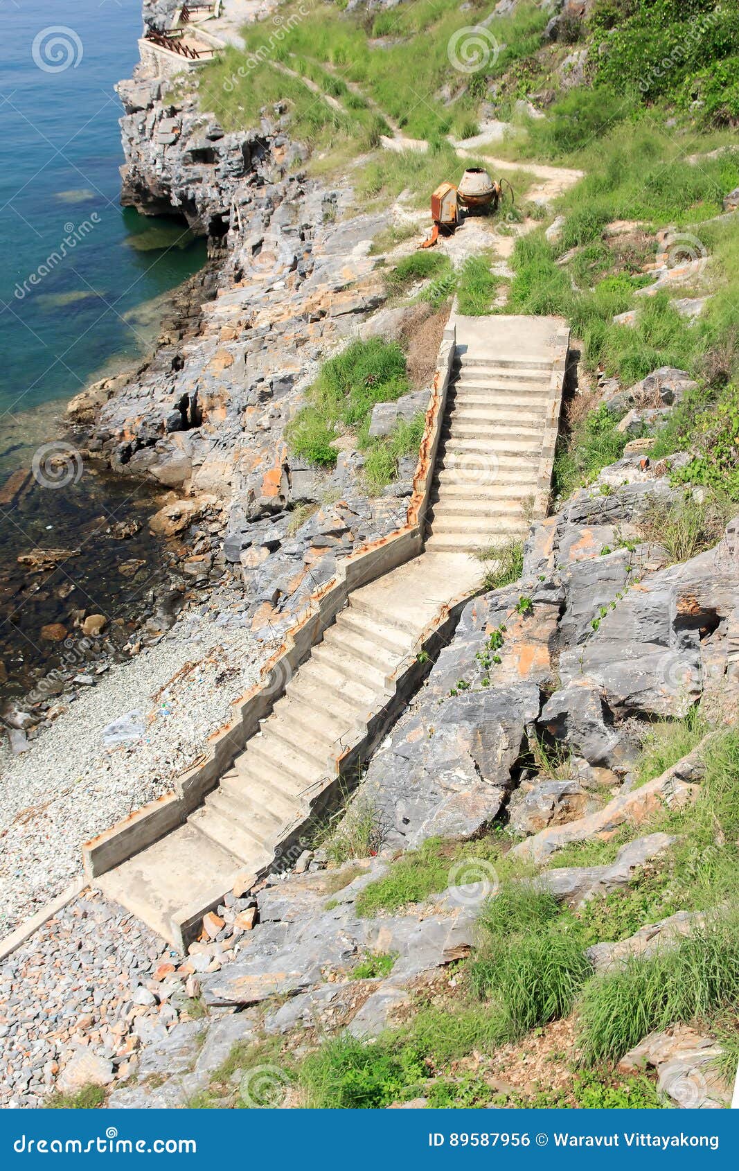 Old Staircase With Stone Steps Covered With Moss And Railing From Tree ...