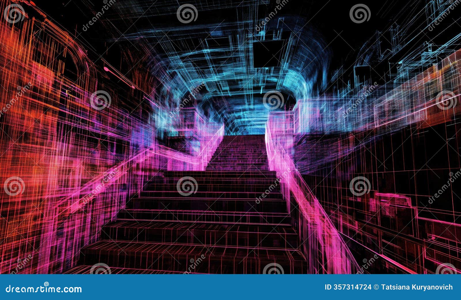 Staircase Visualization in Neon Colors with Abstract Lines and 3D ...