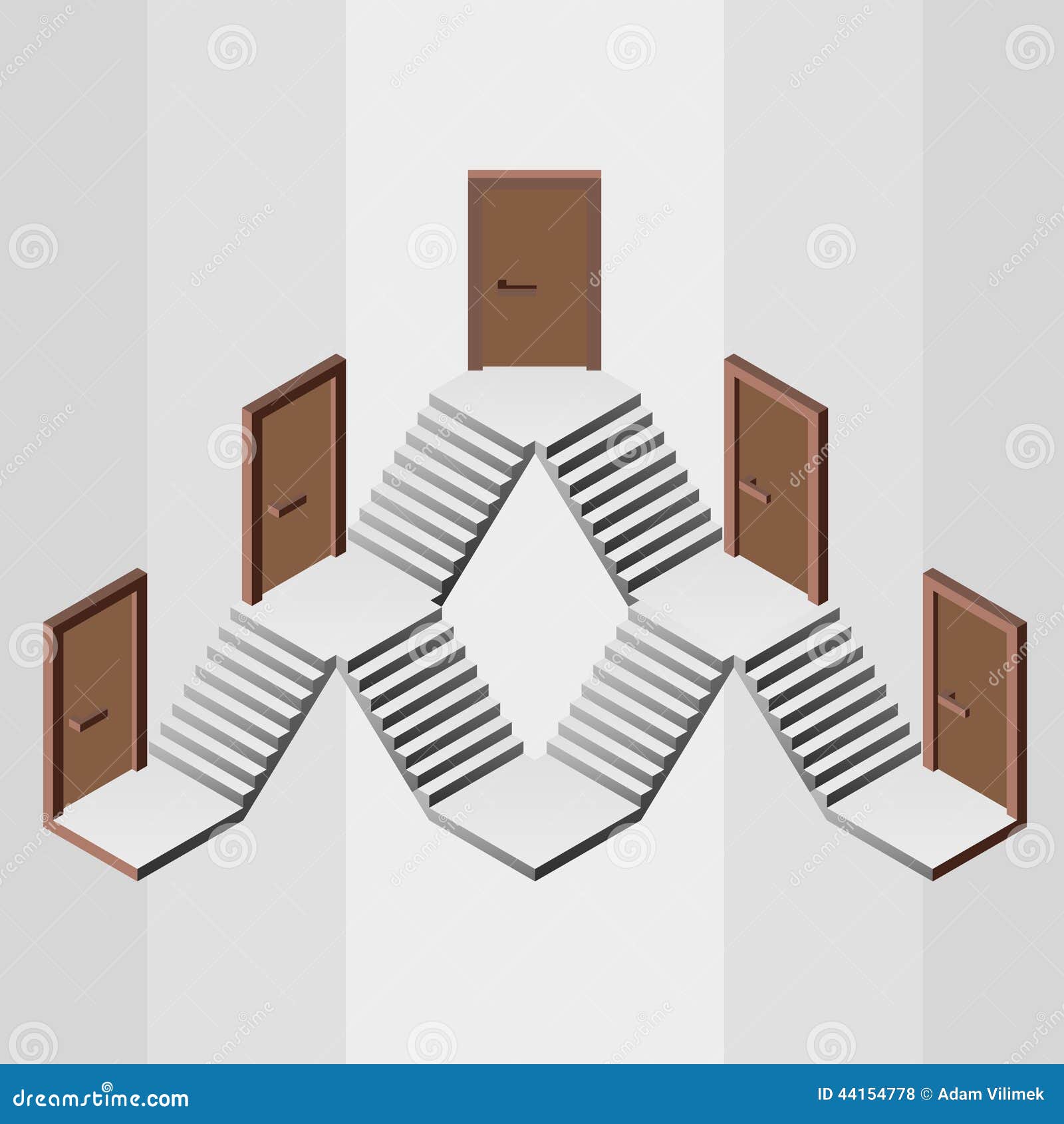 Staircase Way with Five Doors Entrances Stock Vector - Illustration of ...