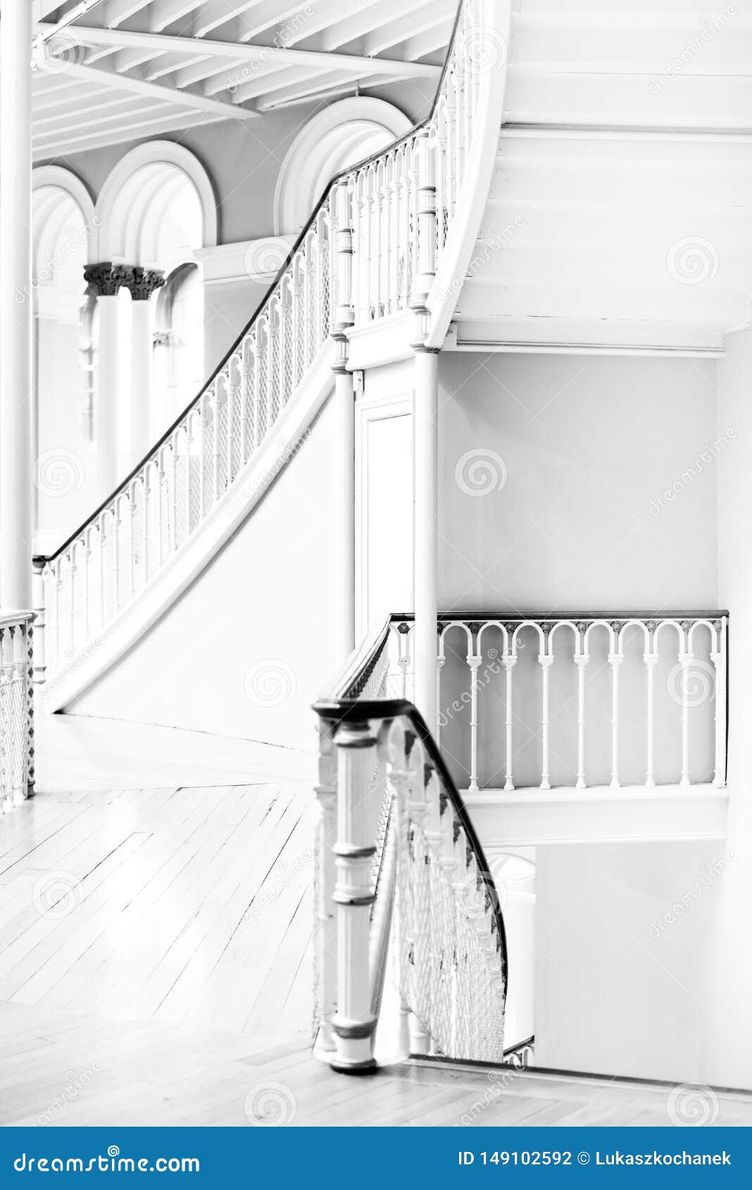 Staircase with Wooden Handrail. Interior Design, Classic Architecture ...