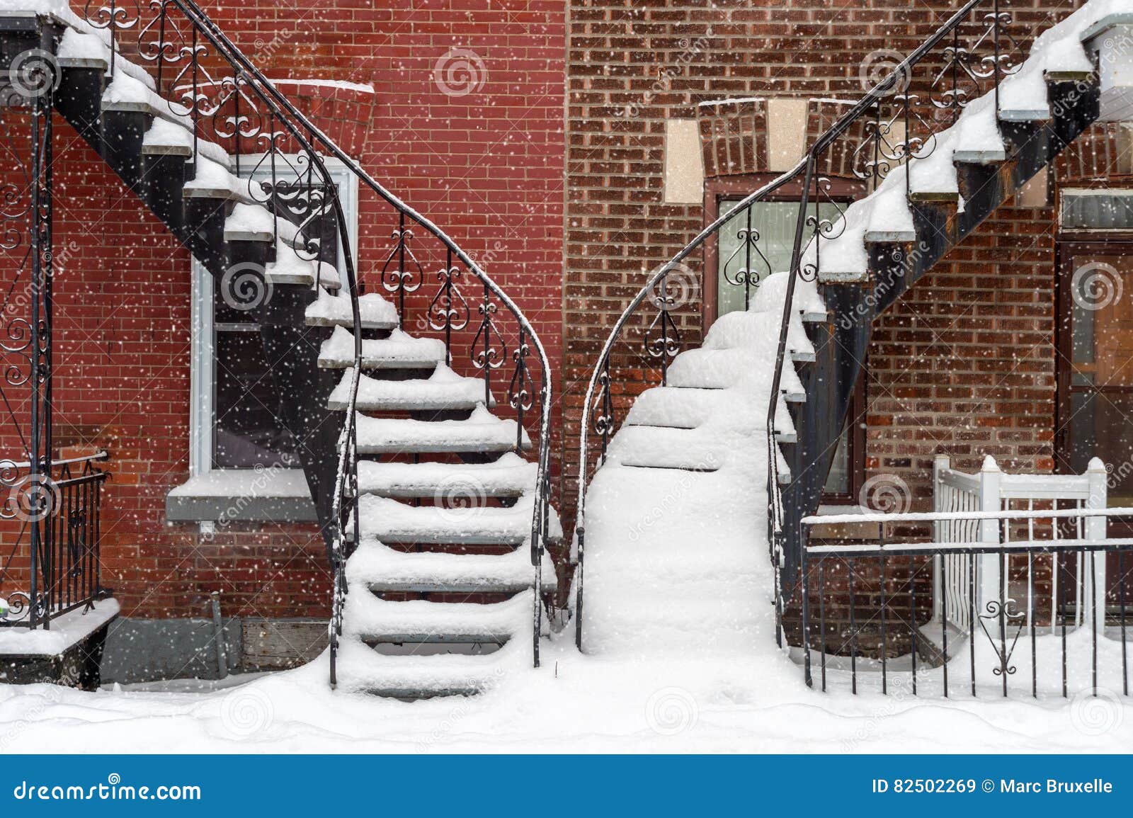Staircases covered by snow stock image. Image of architecture - 82502269