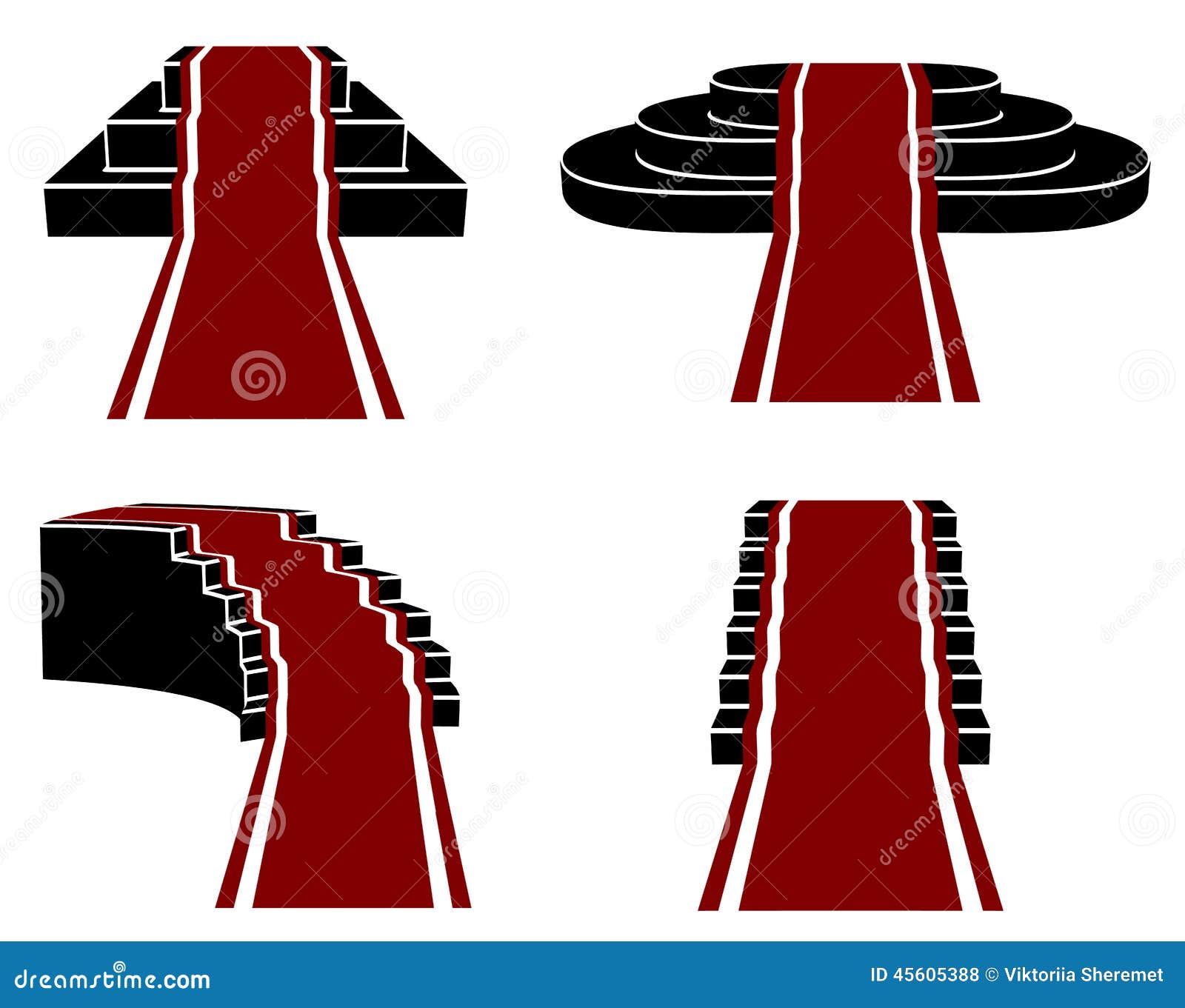 Staircases With Red Carpet, Vector Icons Set | CartoonDealer.com #45605388