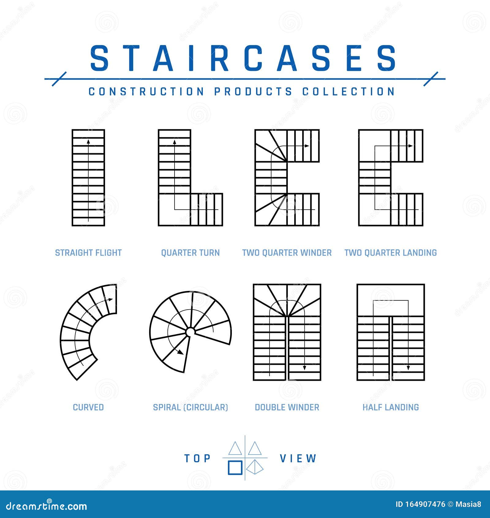 Staircases, Top View, Vector in Outline Style Stock Vector ...