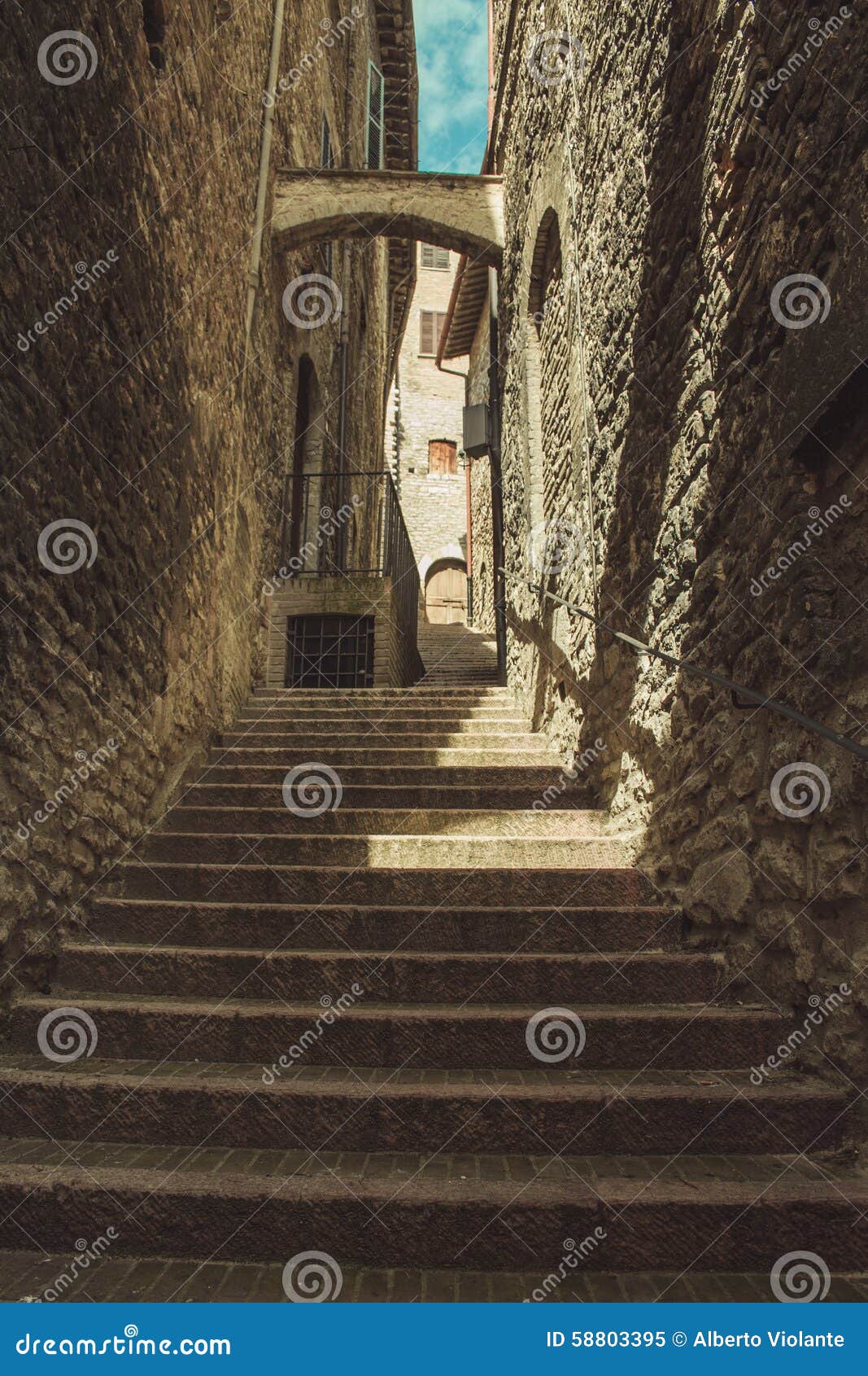 Stairs and alley in Assisi stock image. Image of romantic - 58803395