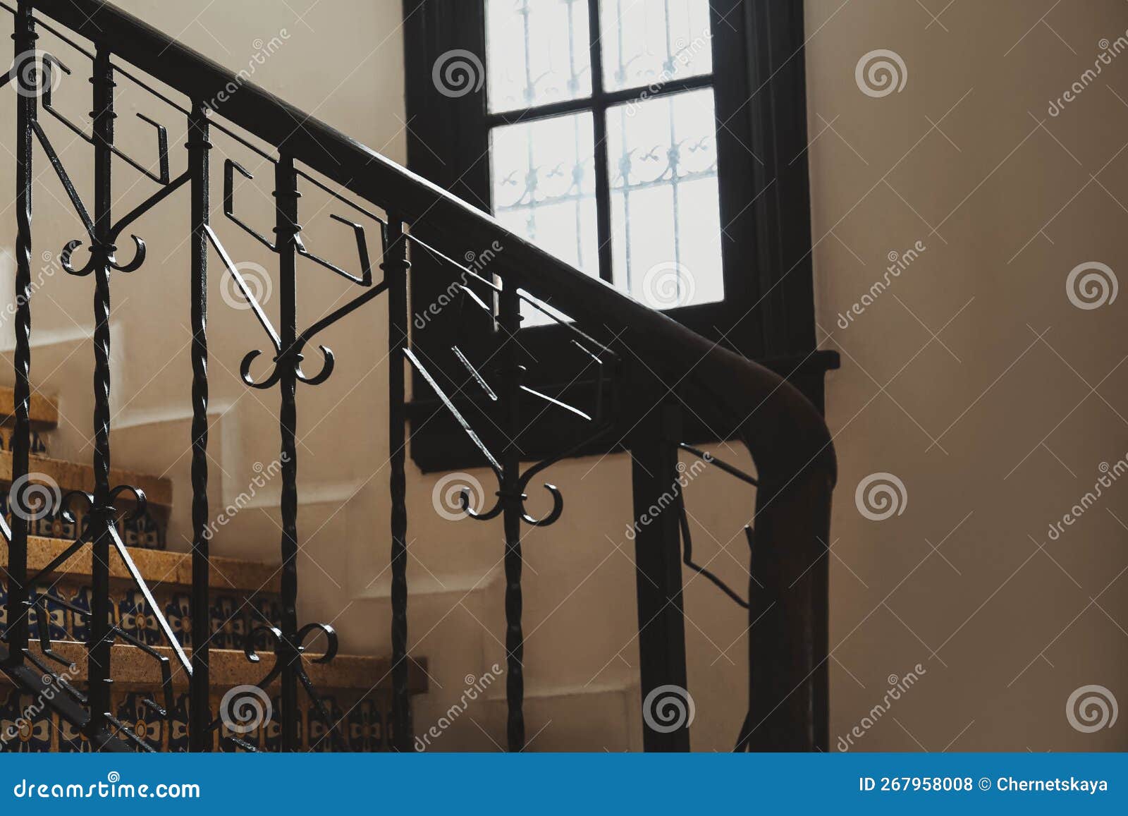 Stairs and Black Metal Railing Indoors. Interior Design Stock Photo ...
