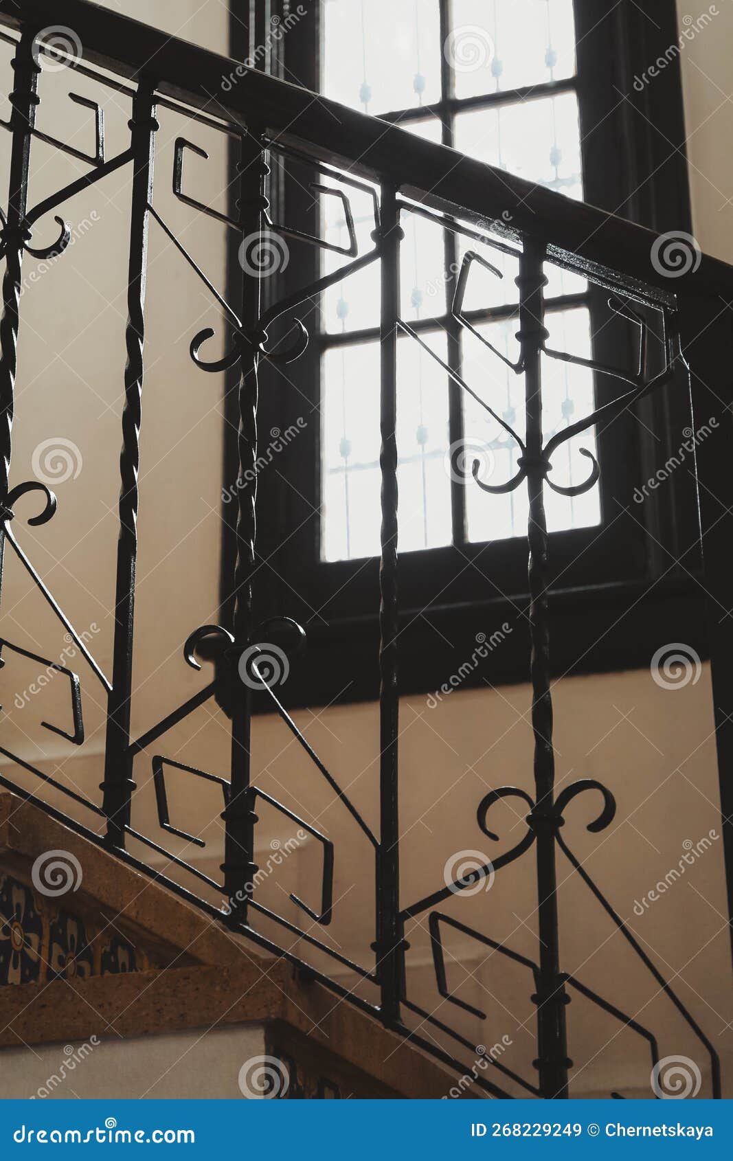 Stairs and Black Metal Railing Indoors. Interior Design Stock Image ...