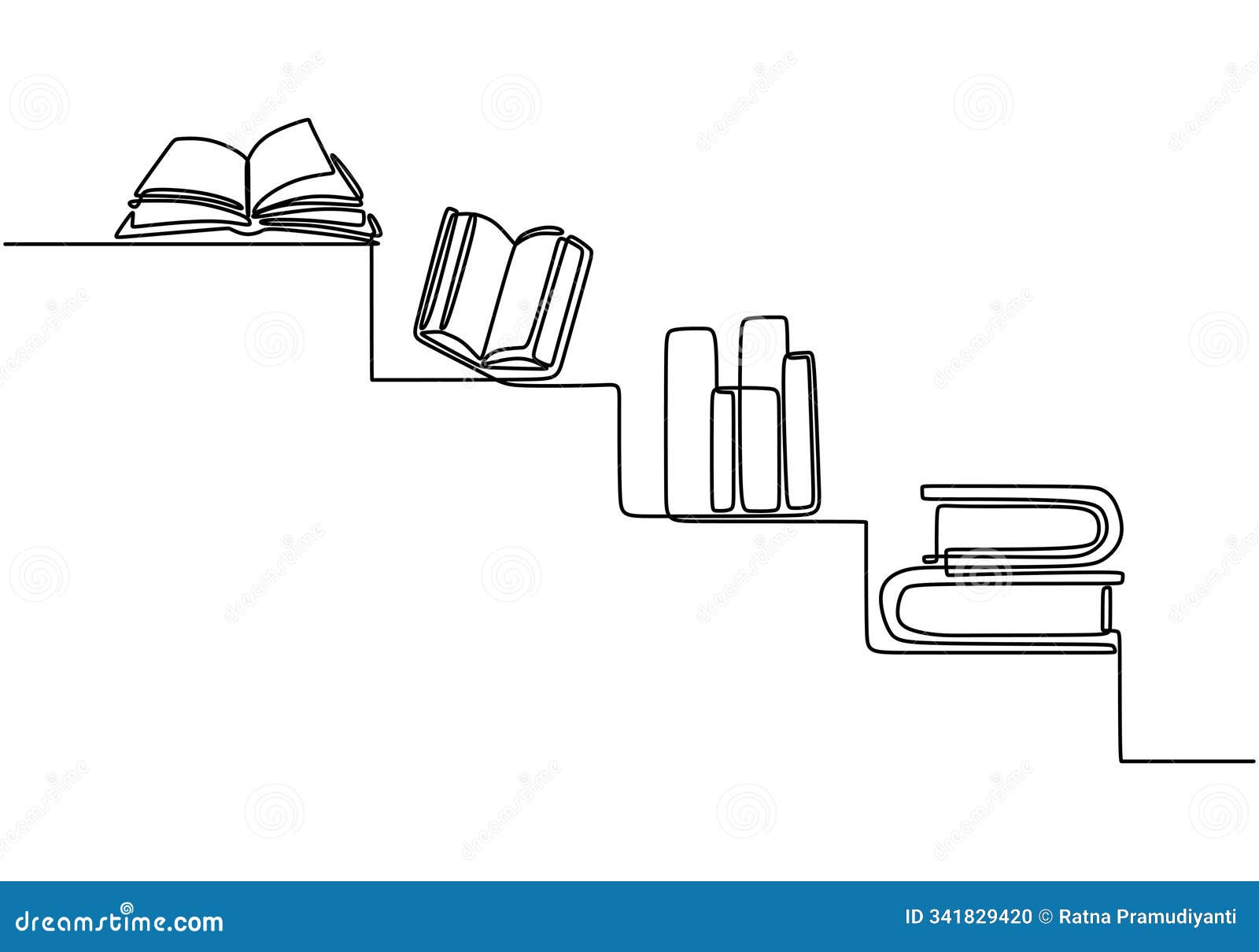 Stairs with Books on Each Step in Continuous Line Drawing. Symbolizing ...