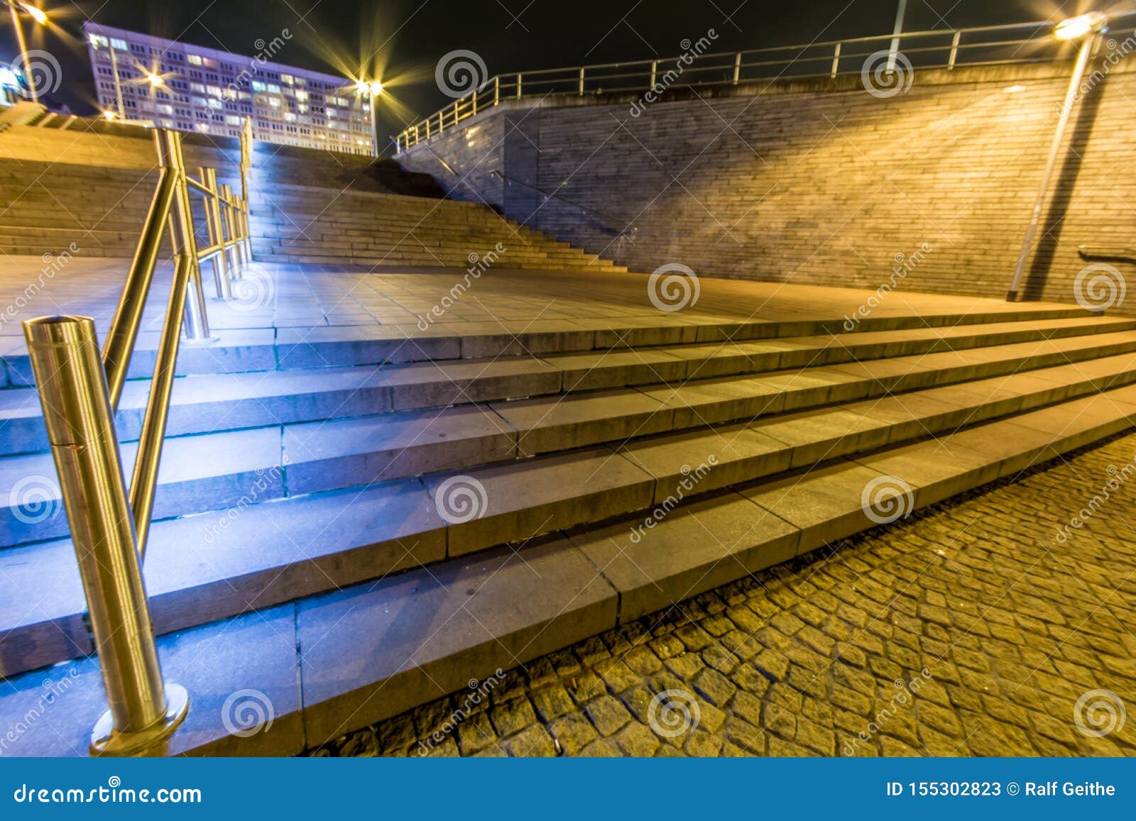 Stairs in a city at night stock image. Image of long - 155302823