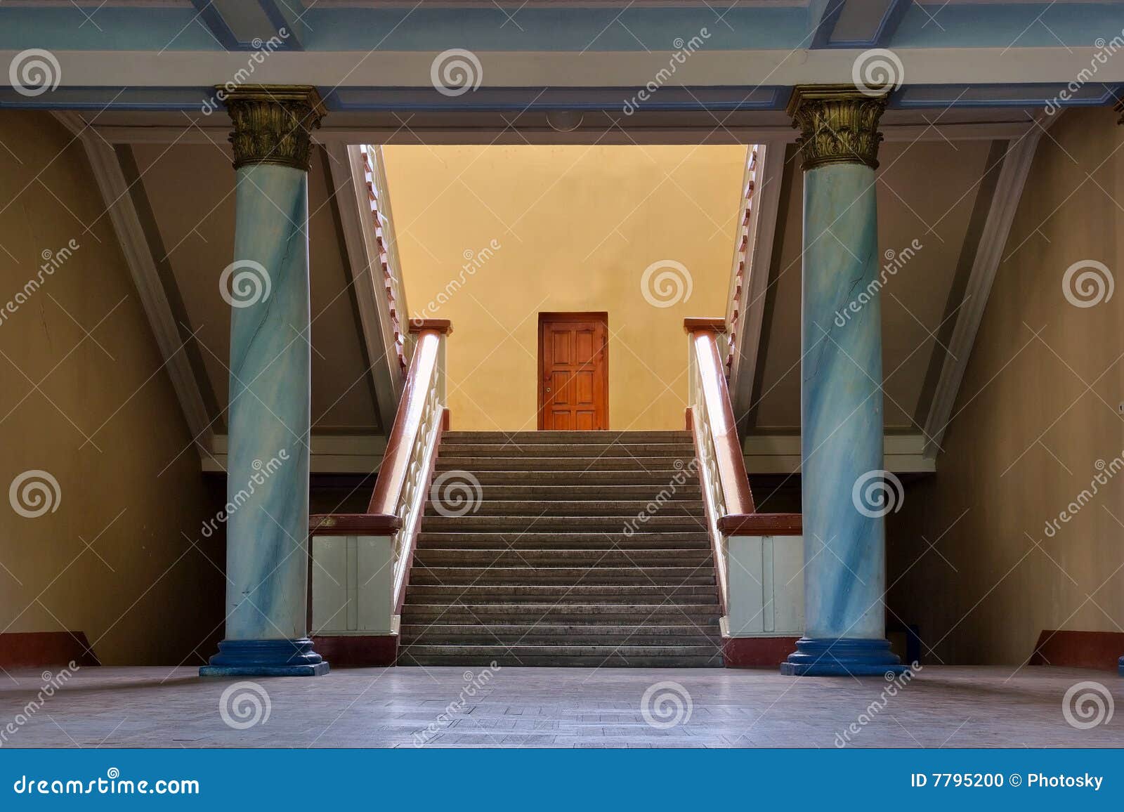 Stairs, columns, door stock photo. Image of light, marble - 7795200