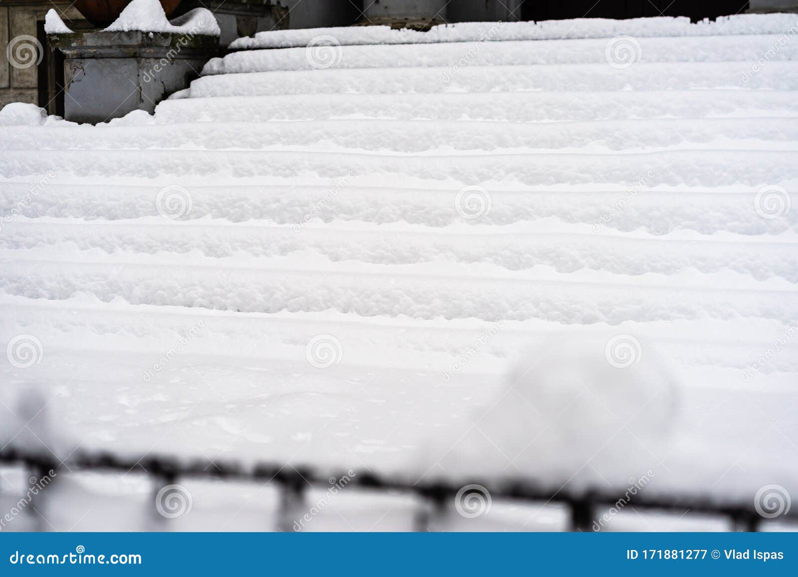 Stairs Covered with Snow from the First Snow Fall of the Year. Winter ...