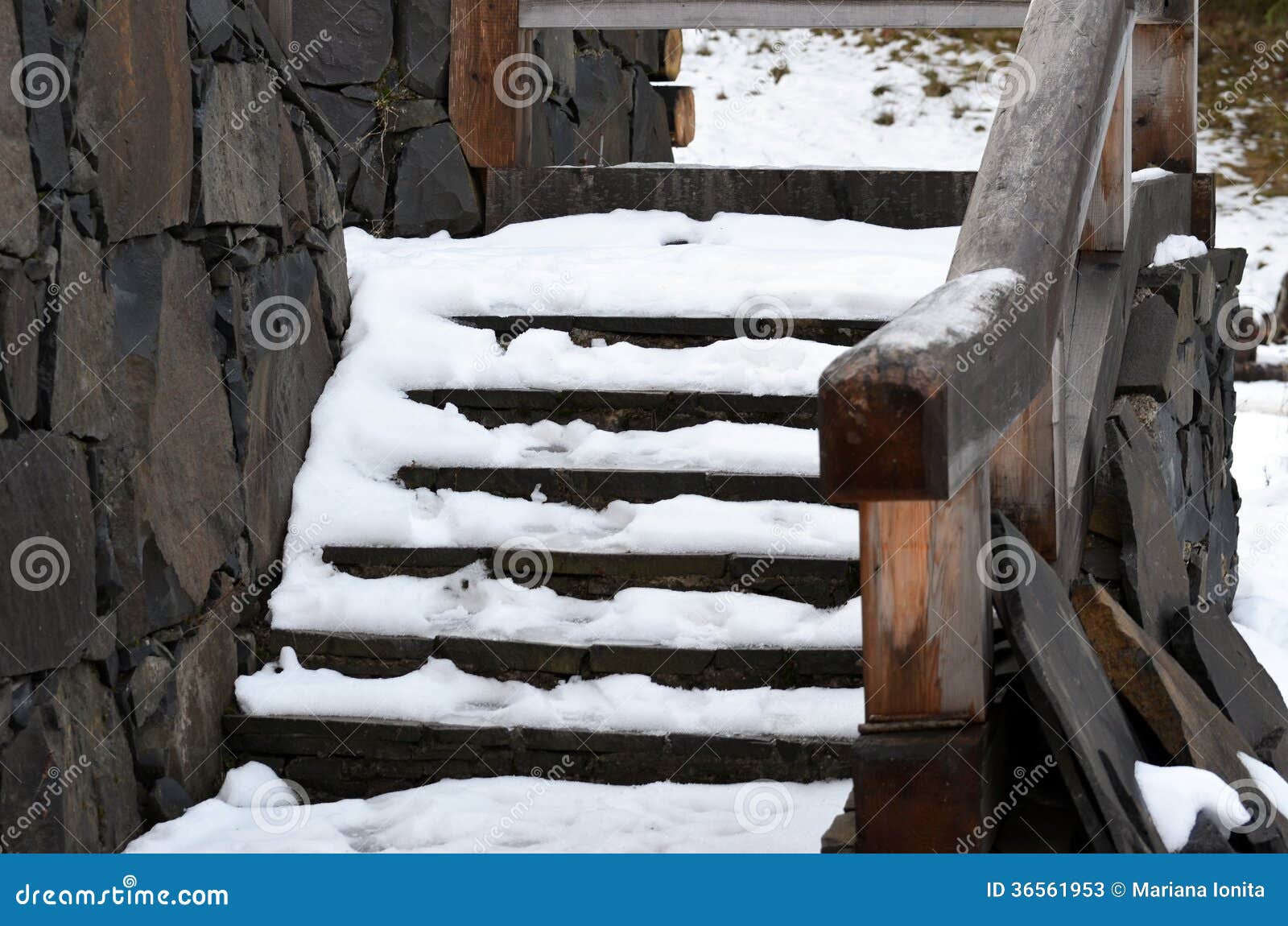 Stairs covered by snow stock image. Image of staircase - 36561953