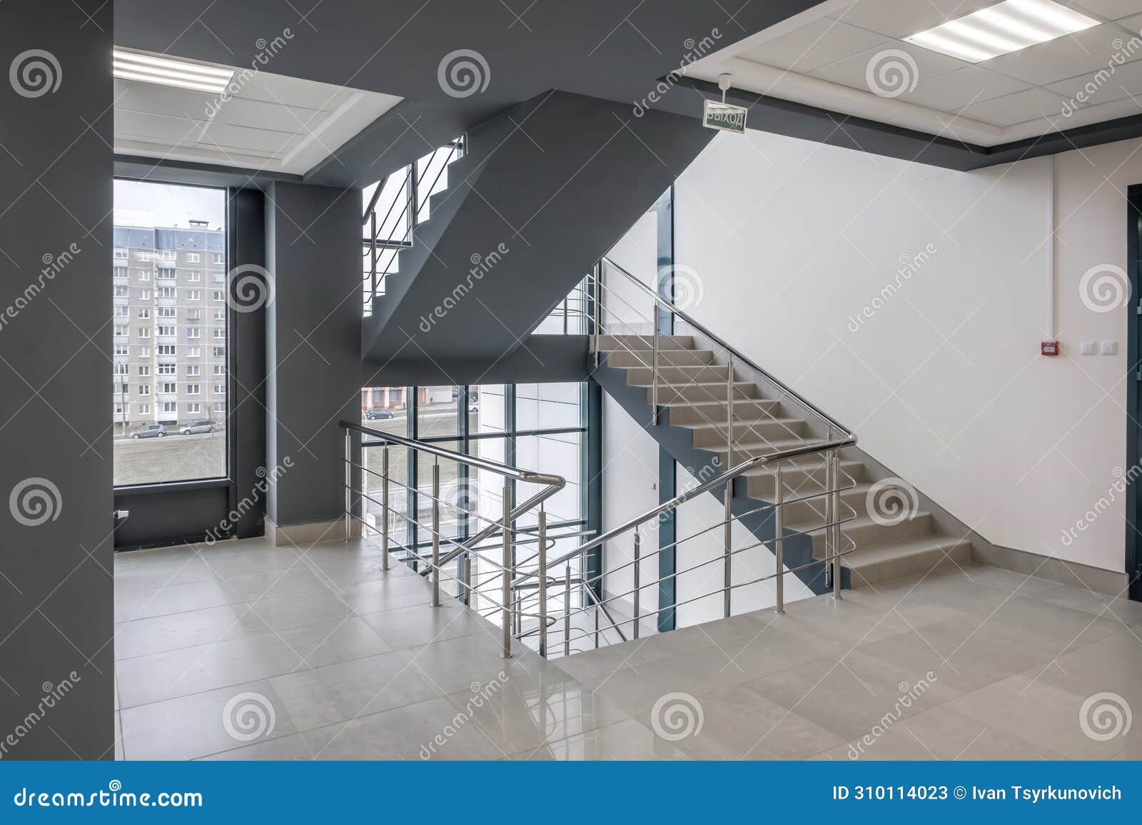 Stairs Emergency and Evacuation Exit Stair in Up Ladder in a New Office ...