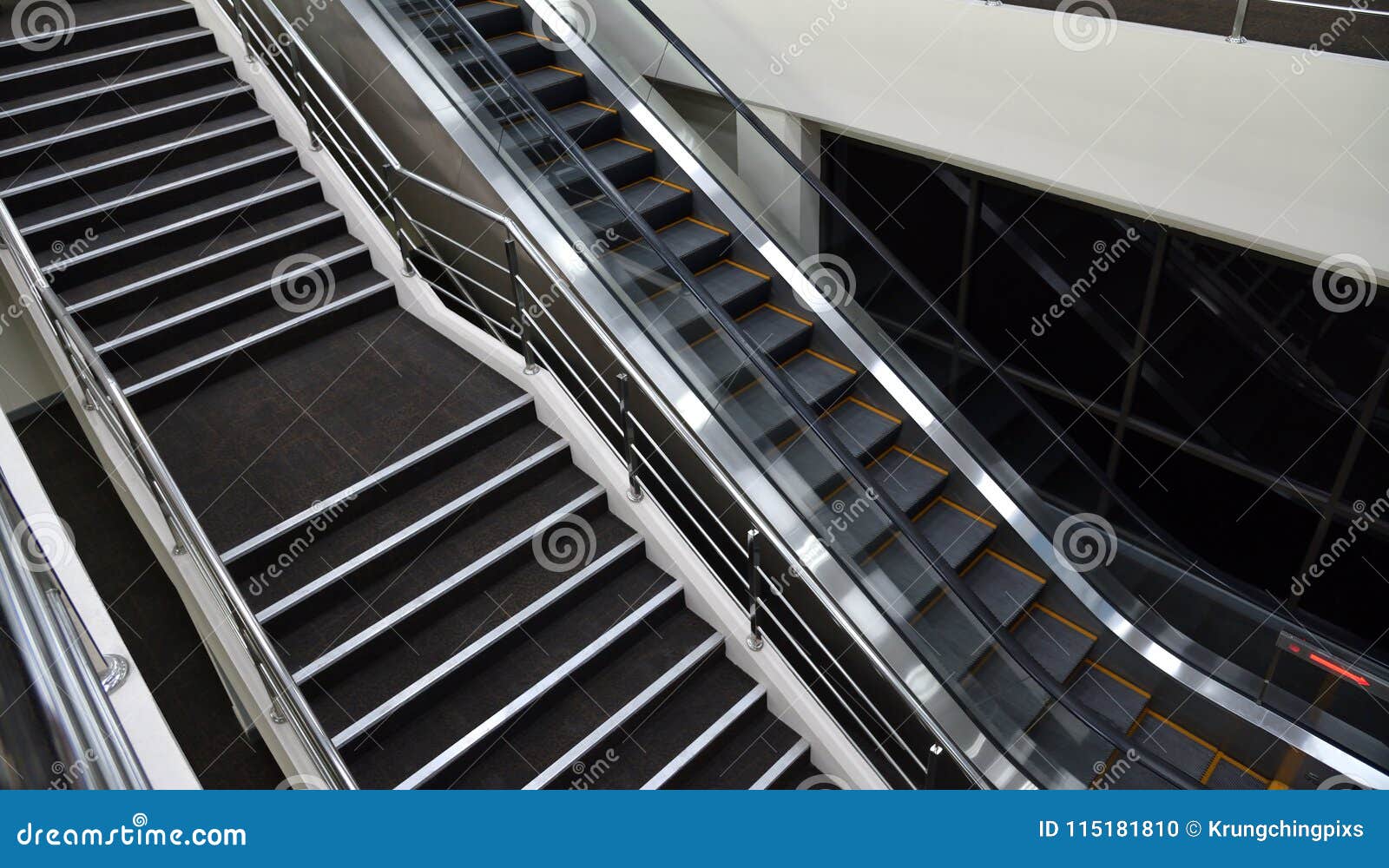 Stairs and escalator. stock photo. Image of movement - 115181810