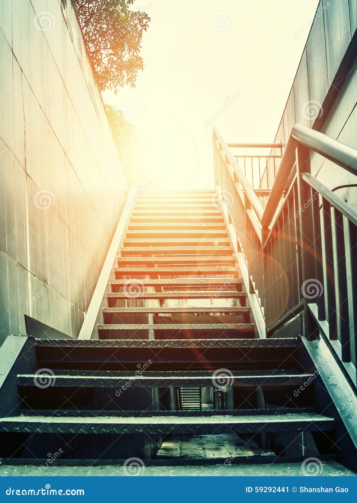 Stairs Exit Down Between The Brick Barrier Outside The Building Stock ...