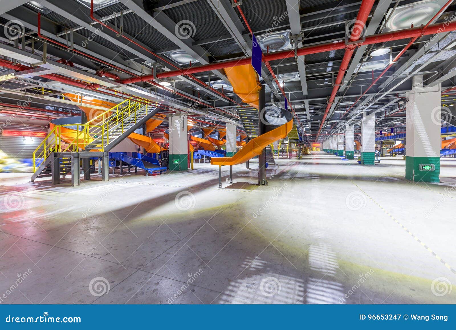 Stairs in the factory stock image. Image of handrail - 96653247