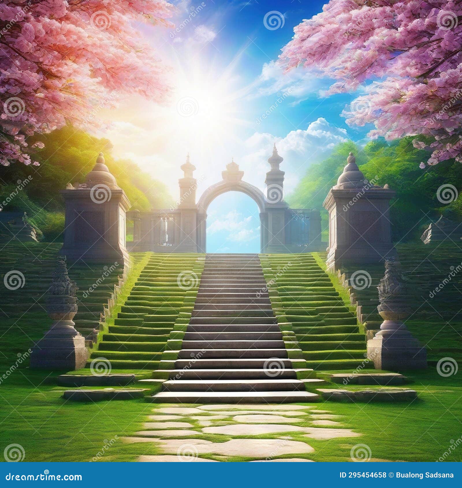 Stairs and gate of heaven stock illustration. Illustration of gate ...