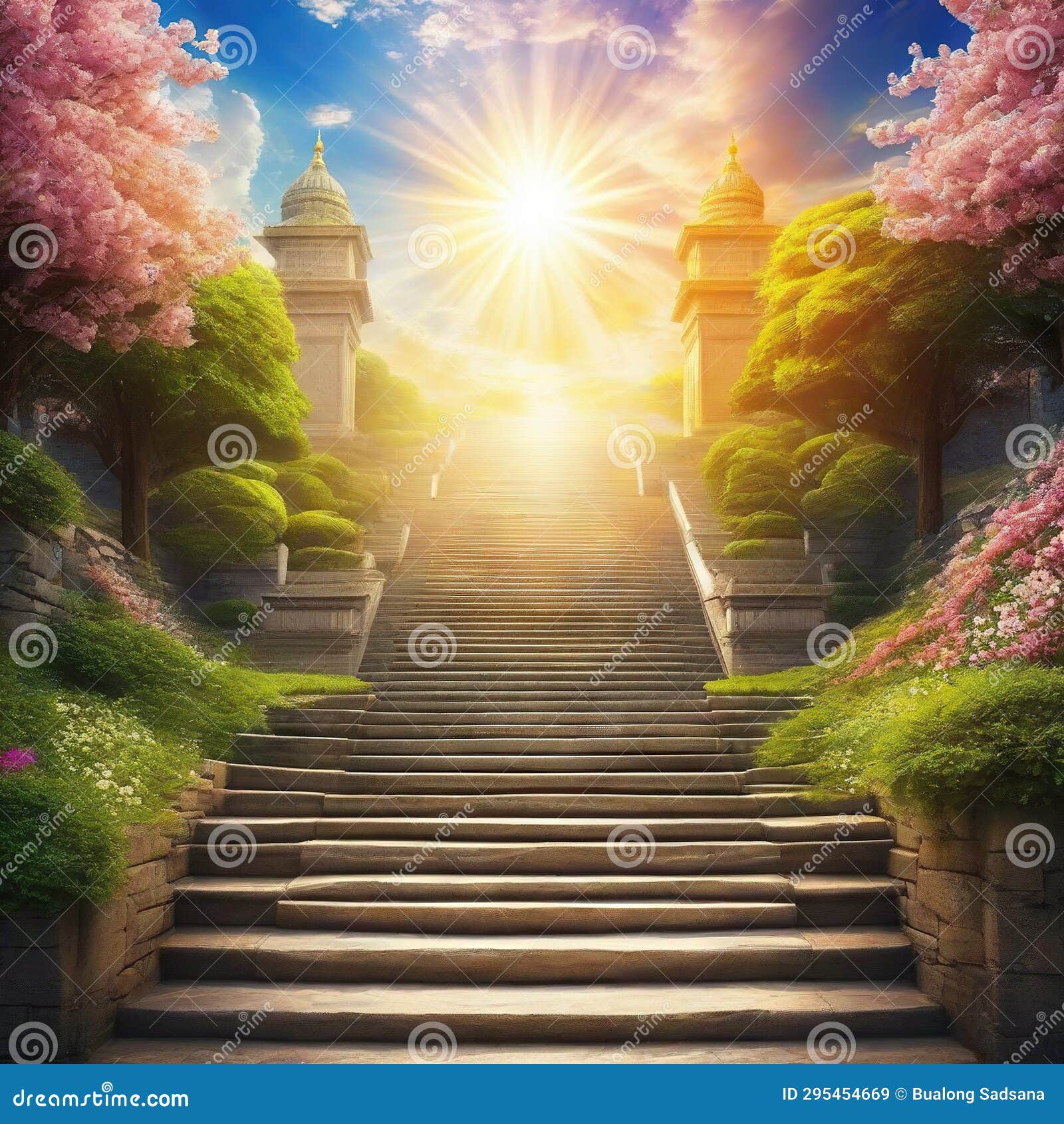 Stairs and gate of heaven stock illustration. Illustration of high ...