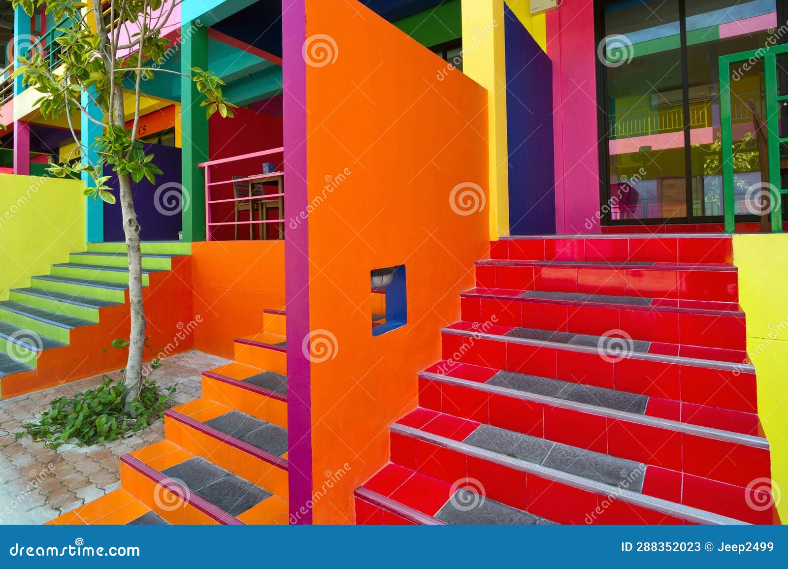 Colorful Staircase of a Modern House. Stock Image - Image of blue, step ...