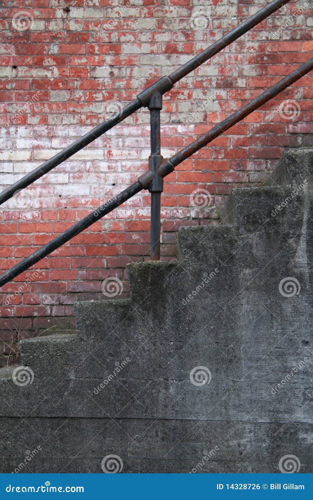 Stairs With Iron Railing And Old Brick Wall Stock Photo | CartoonDealer ...