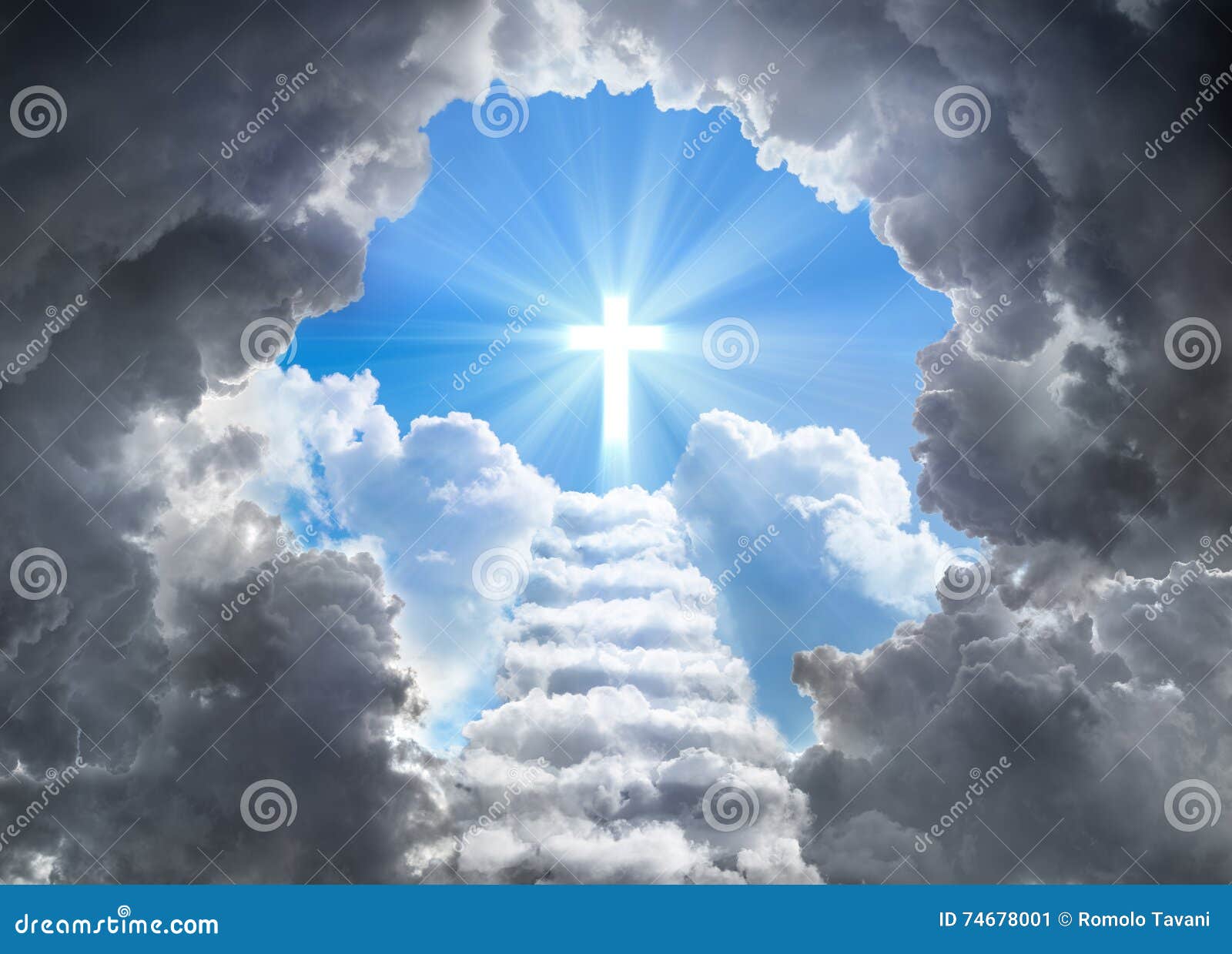 Stairs Leading To Cross of Light at End of Tunnel Stock Image - Image ...