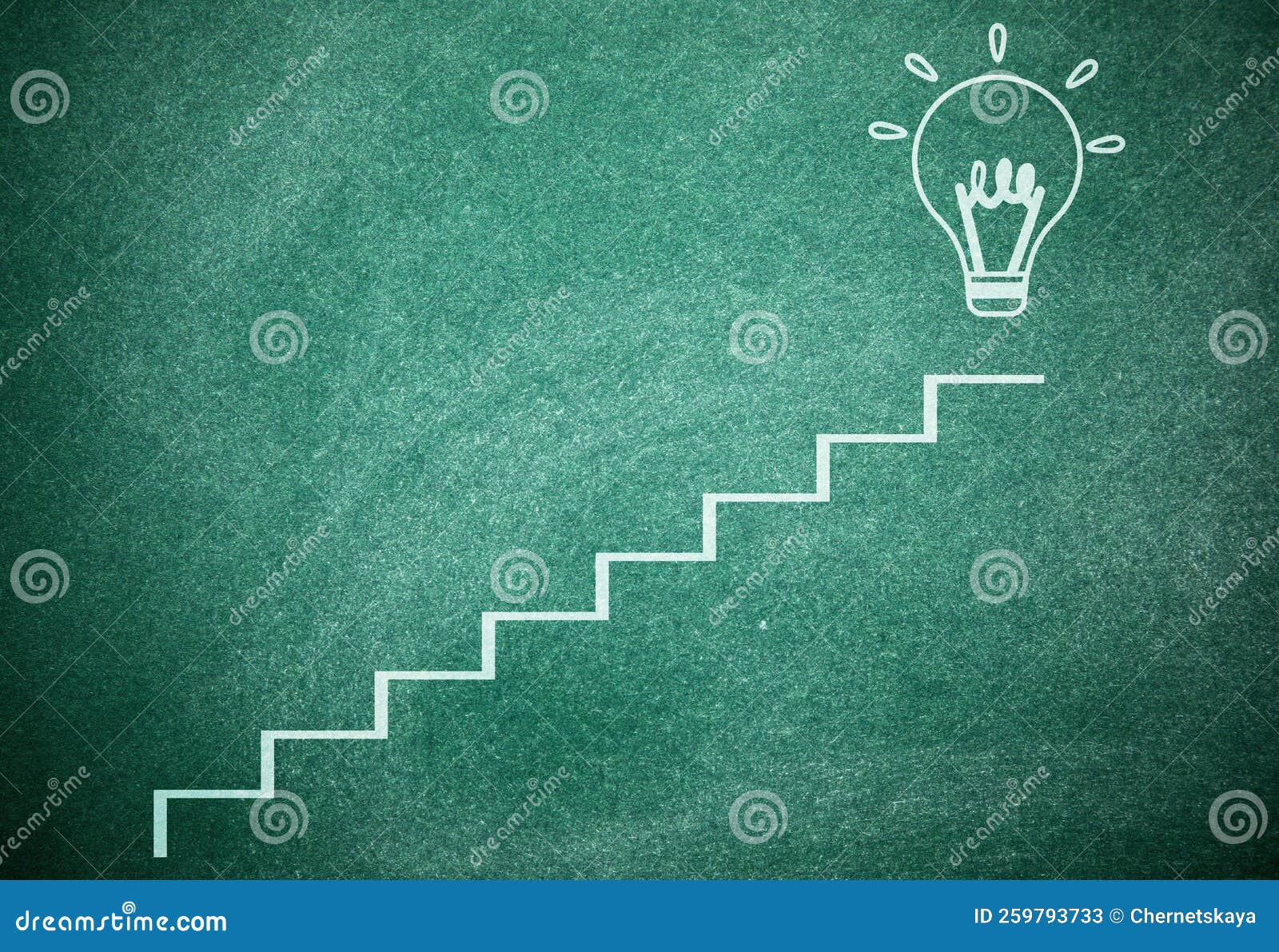 Stairs with Light Bulb Drawn on Green Chalkboard. Steps To Success ...