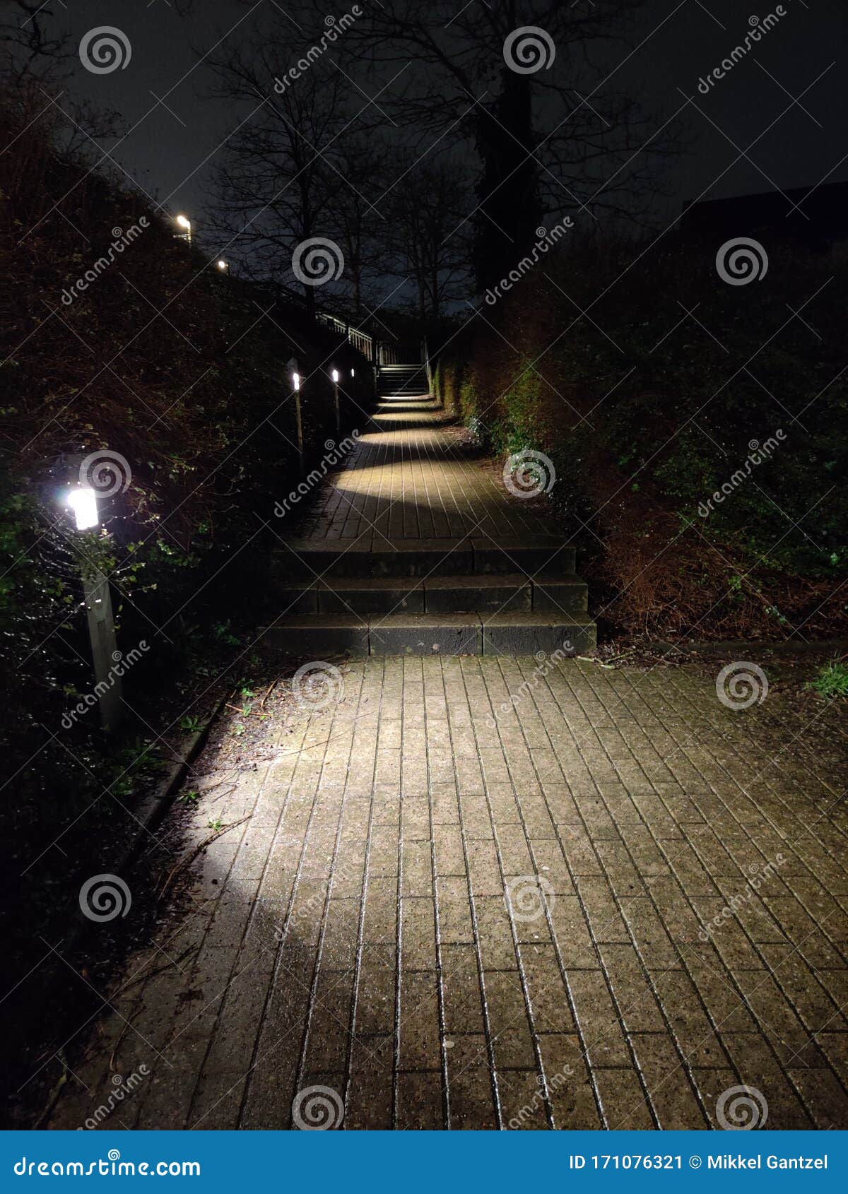 Stairs Lighting Up at Night Stock Image - Image of stair, light: 171076321