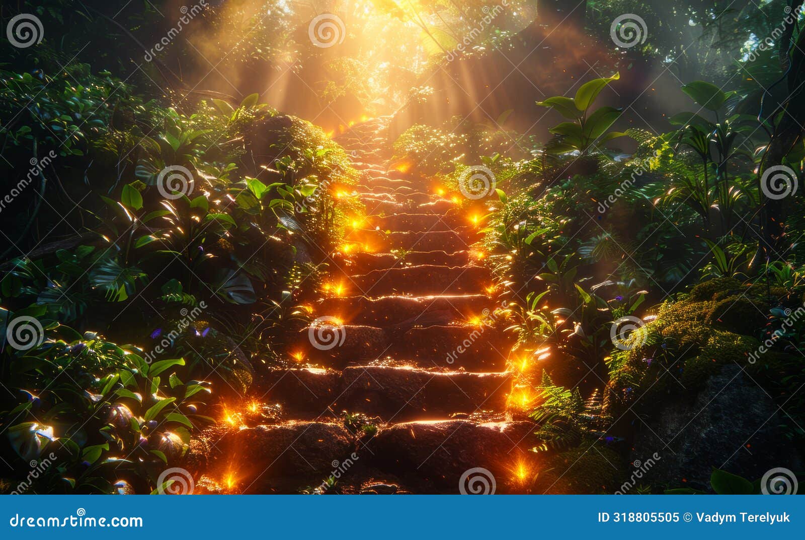 Stairs in the magic forest stock image. Image of stone - 318805505