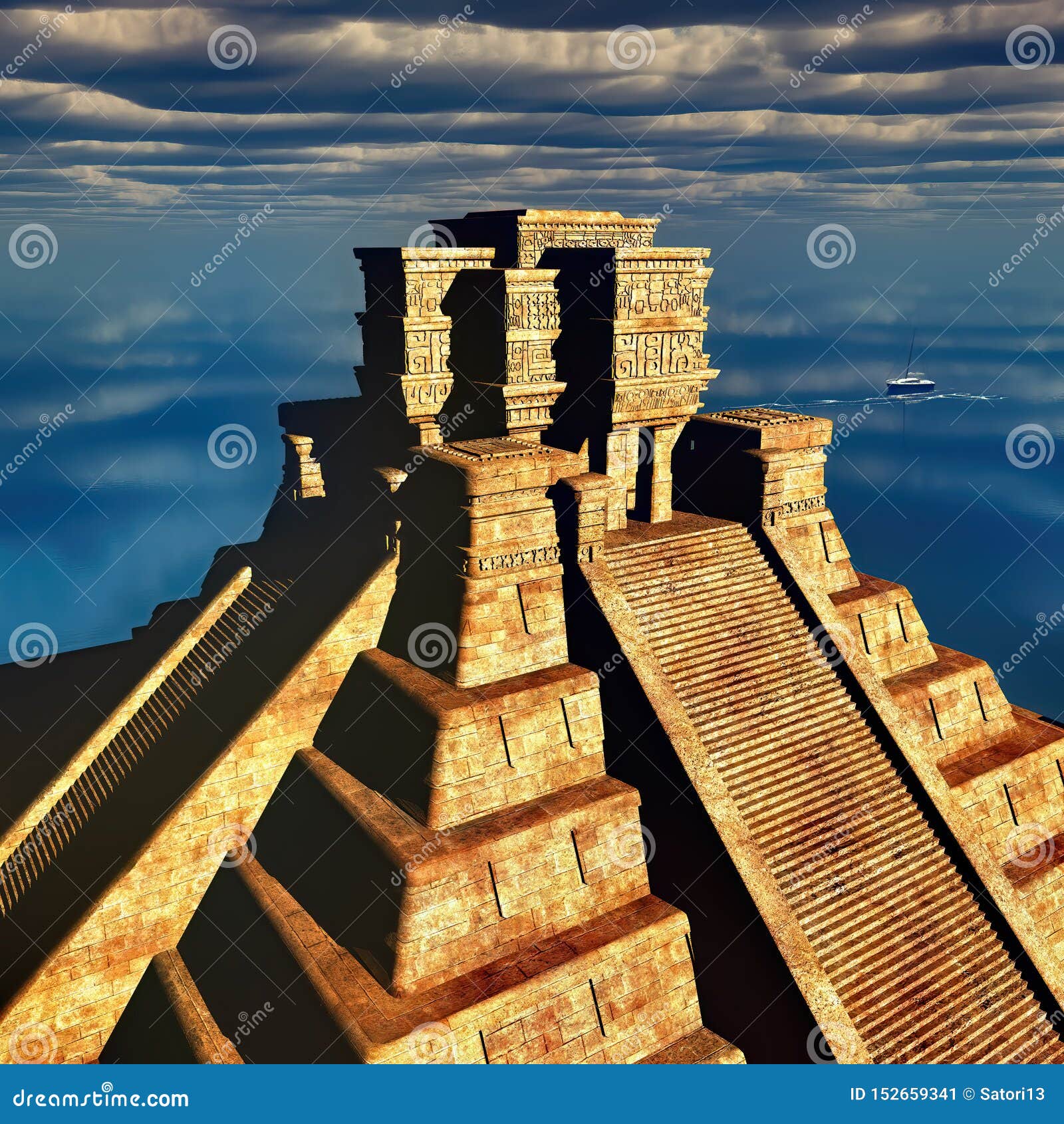 The Stairs of Mayan Temple 3d Rendering Stock Illustration ...
