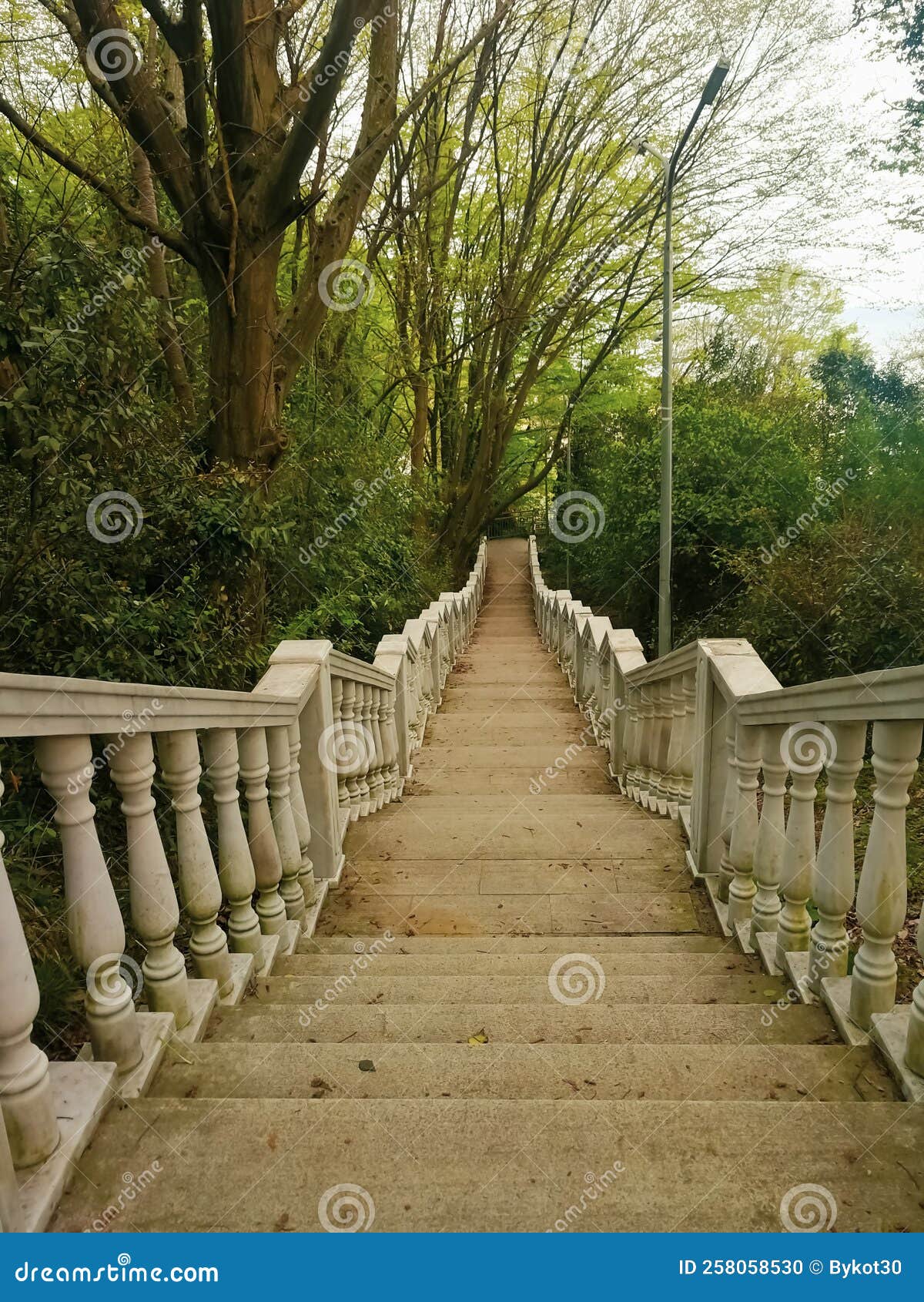 Stone Stairs with White Railings in the Park. Stock Photo - Image of ...
