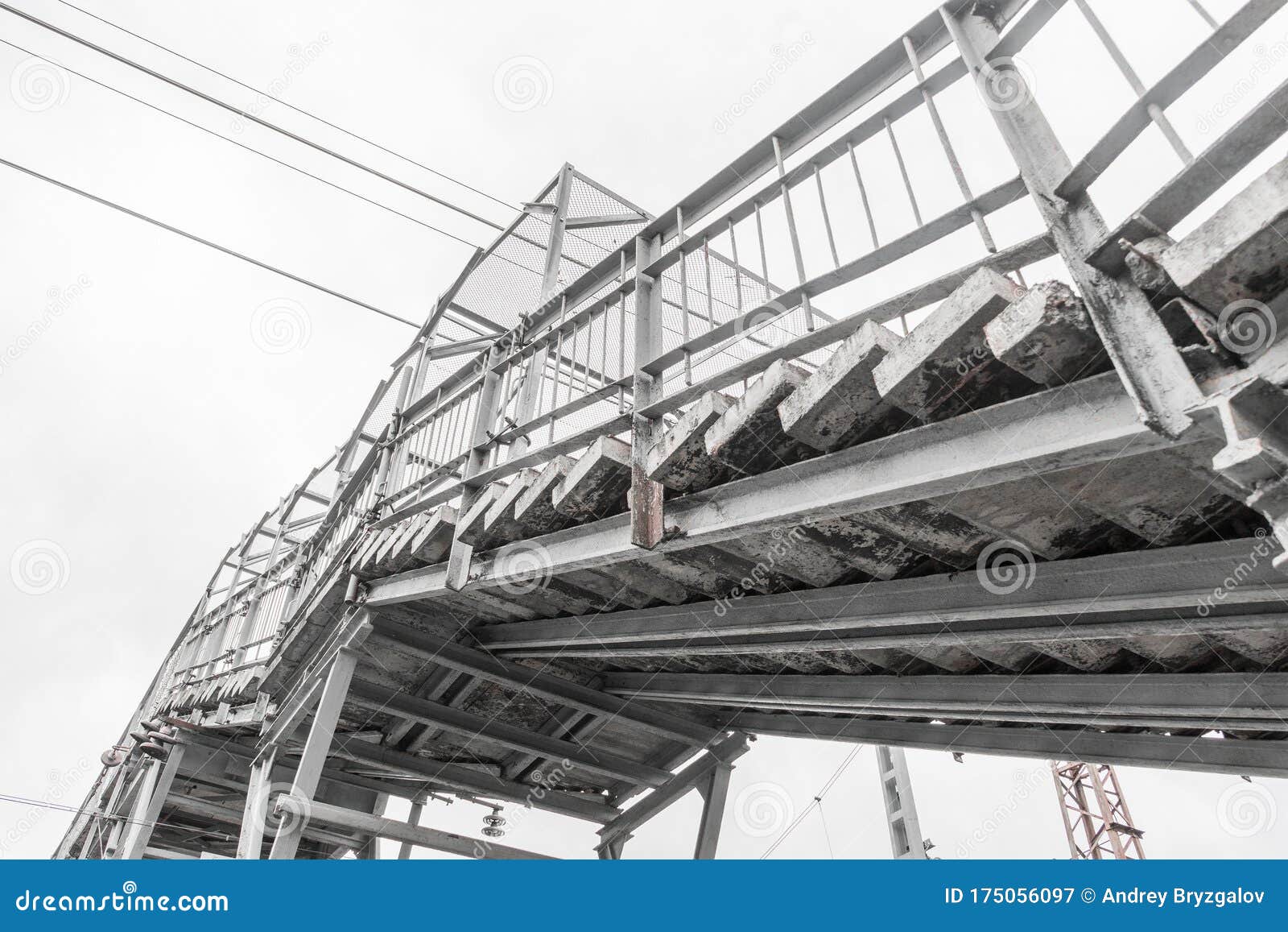 Stairs of Pedestrian Bridge Over Railway Tracks. Bottom View Stock ...