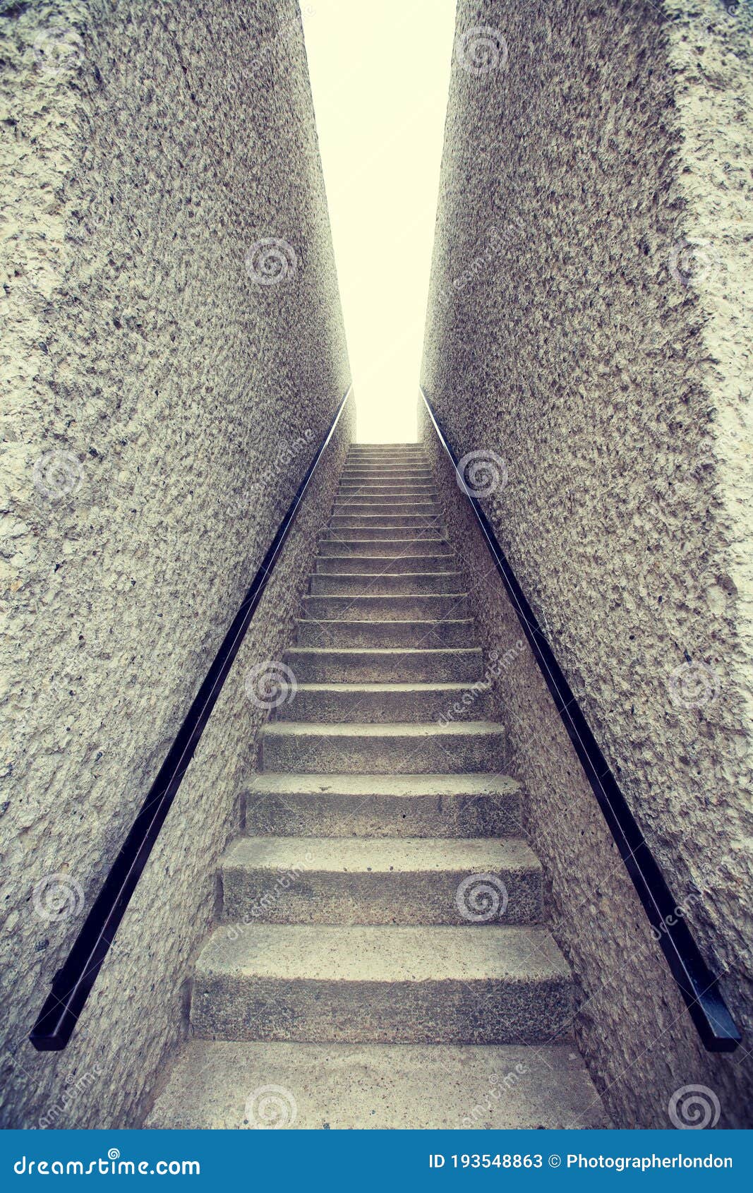 Stairs with Railing Against Two Concrete Walls Stock Image - Image of ...