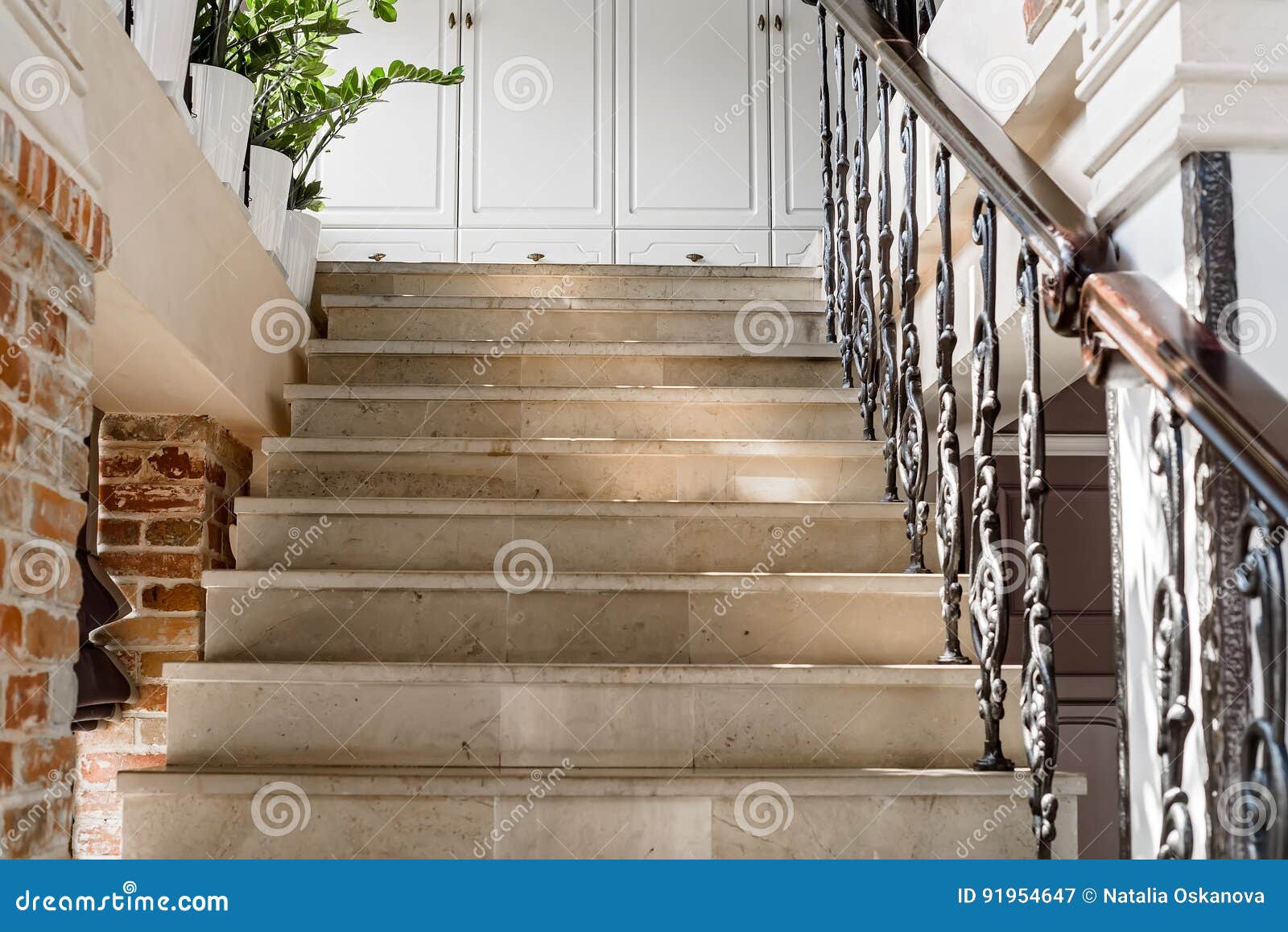 Stairs in Restaurant Cafe Interior Stock Image - Image of chandeliers ...
