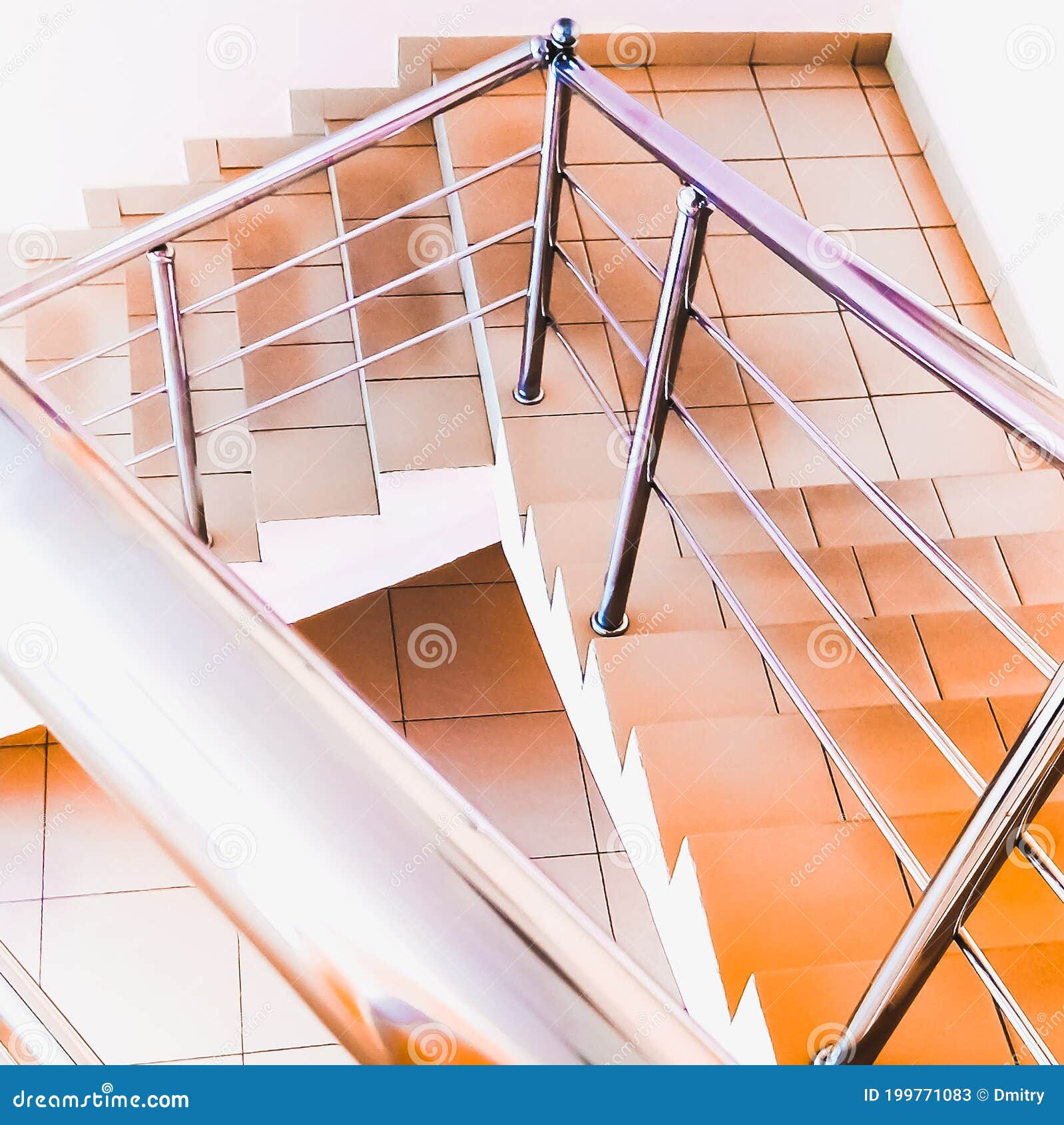 Stairs and shiny railings stock image. Image of handrail - 199771083