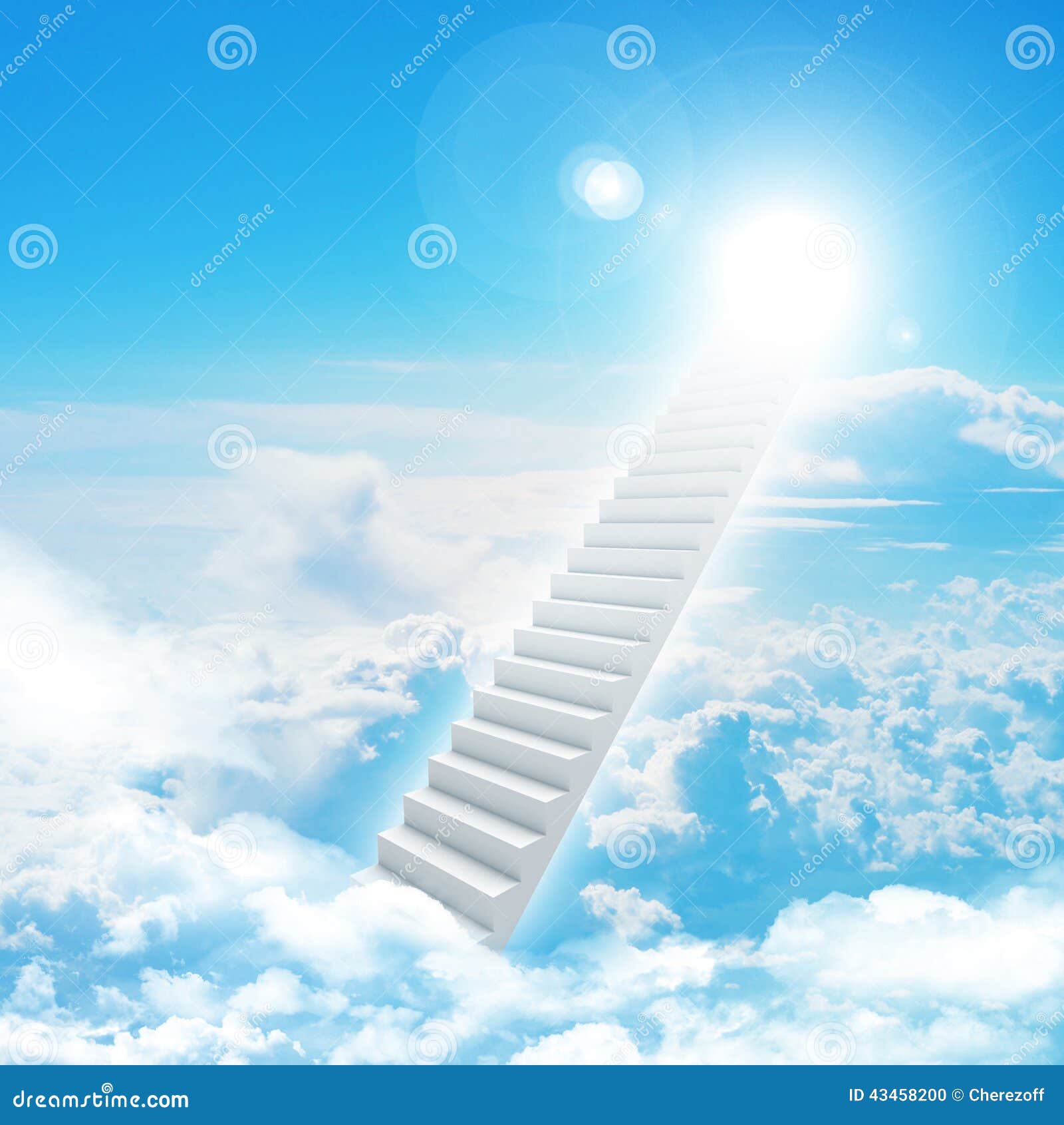 Stairs in Sky with Clouds and Sun Stock Photo - Image of heaven, light ...