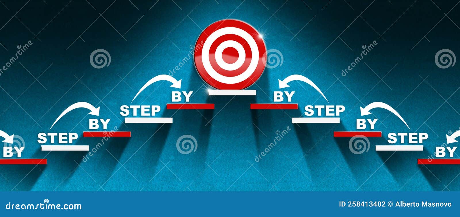 Stairs and Target on Blue Wall with Text Step by Step Stock ...