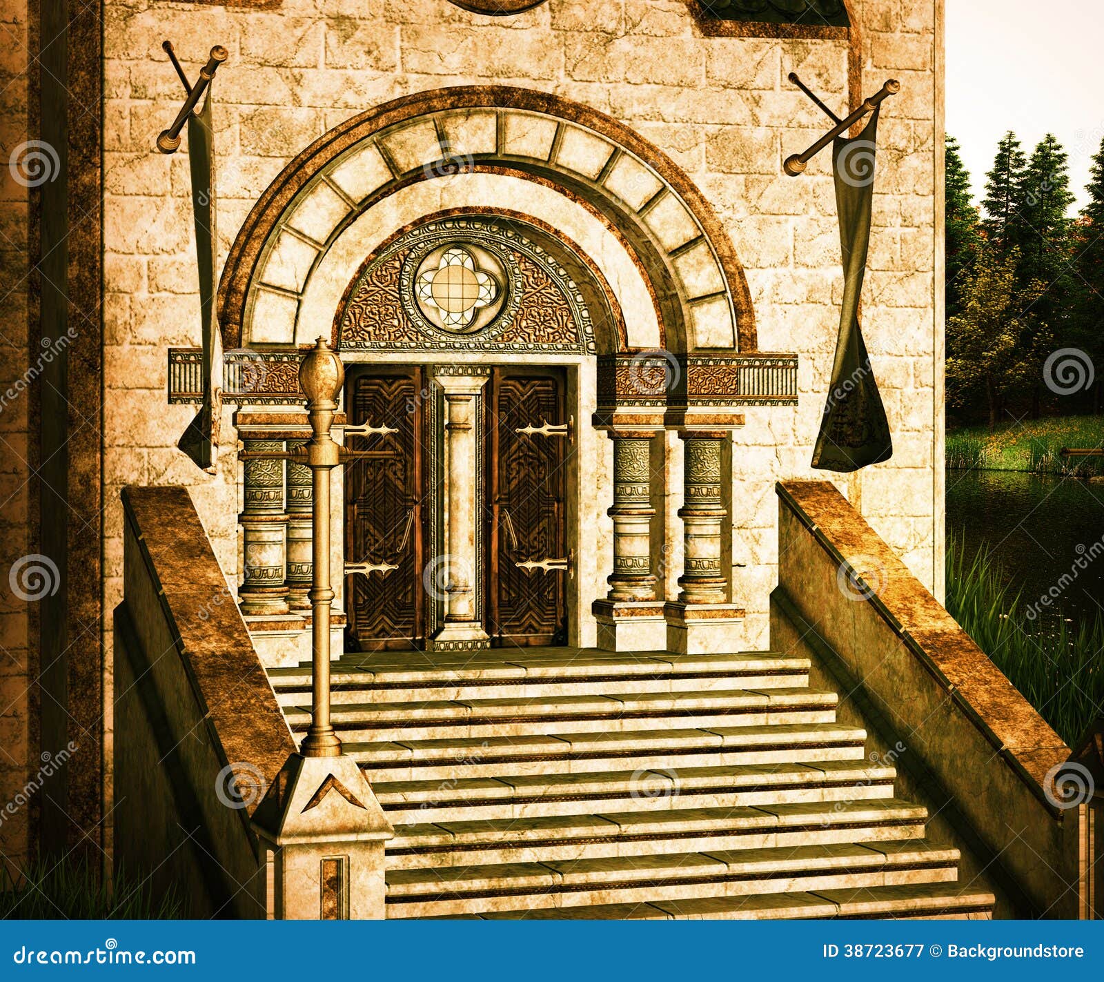 Stairs to the Castle stock illustration. Illustration of building ...