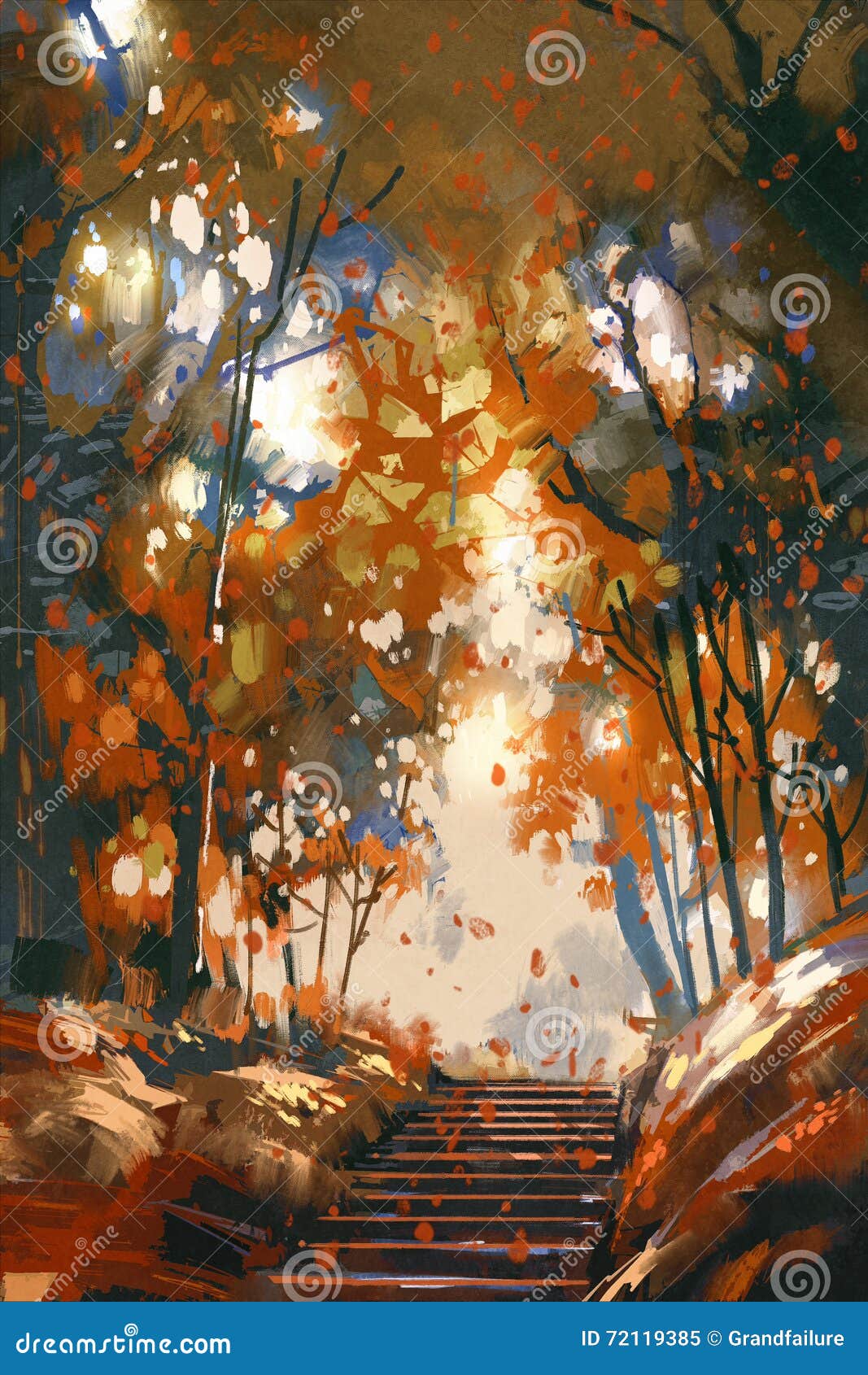 Stairs with Trees in the Park Stock Illustration - Illustration of ...