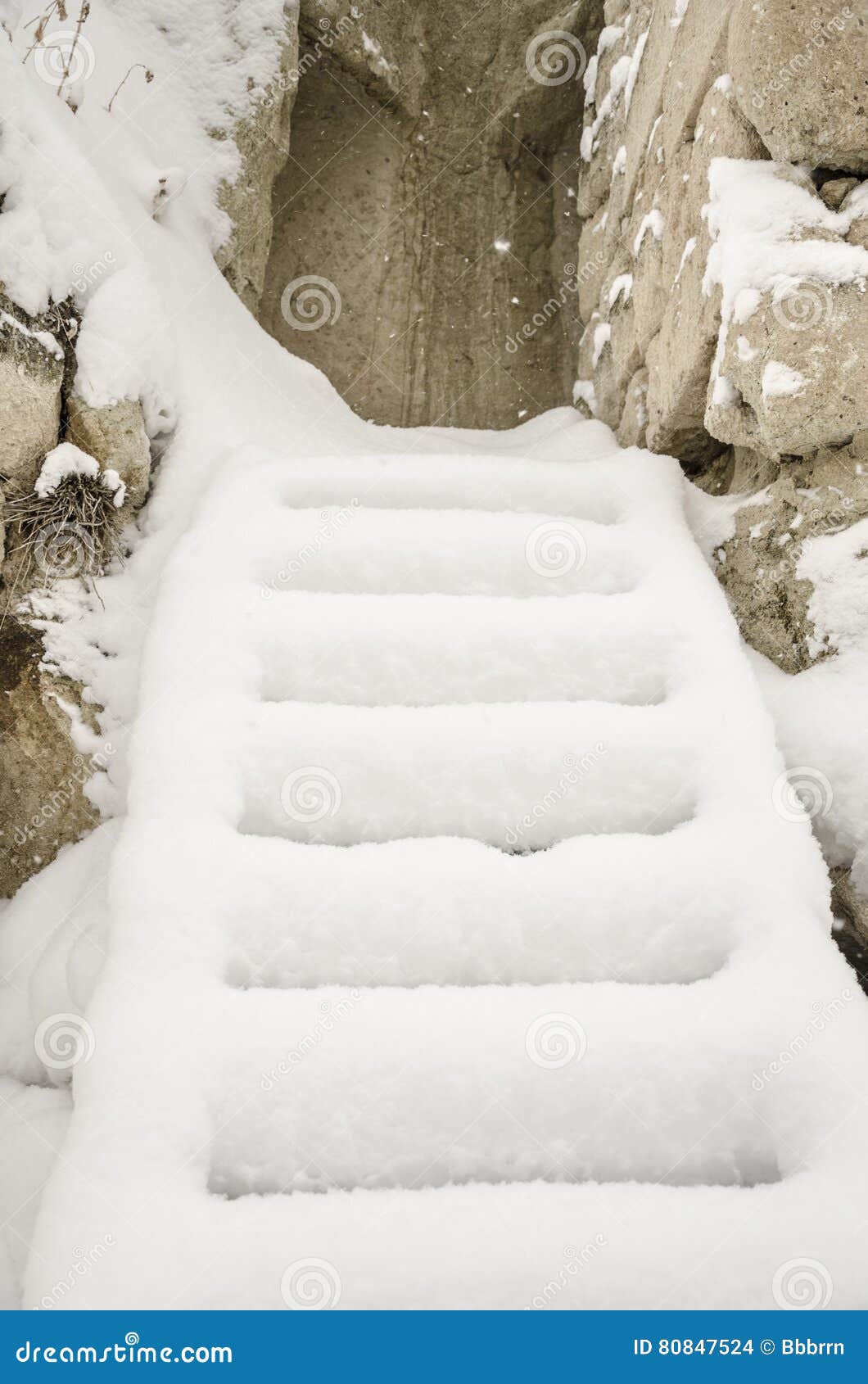 Stairs Under Snow in Winter Stock Photo - Image of christmas, season ...