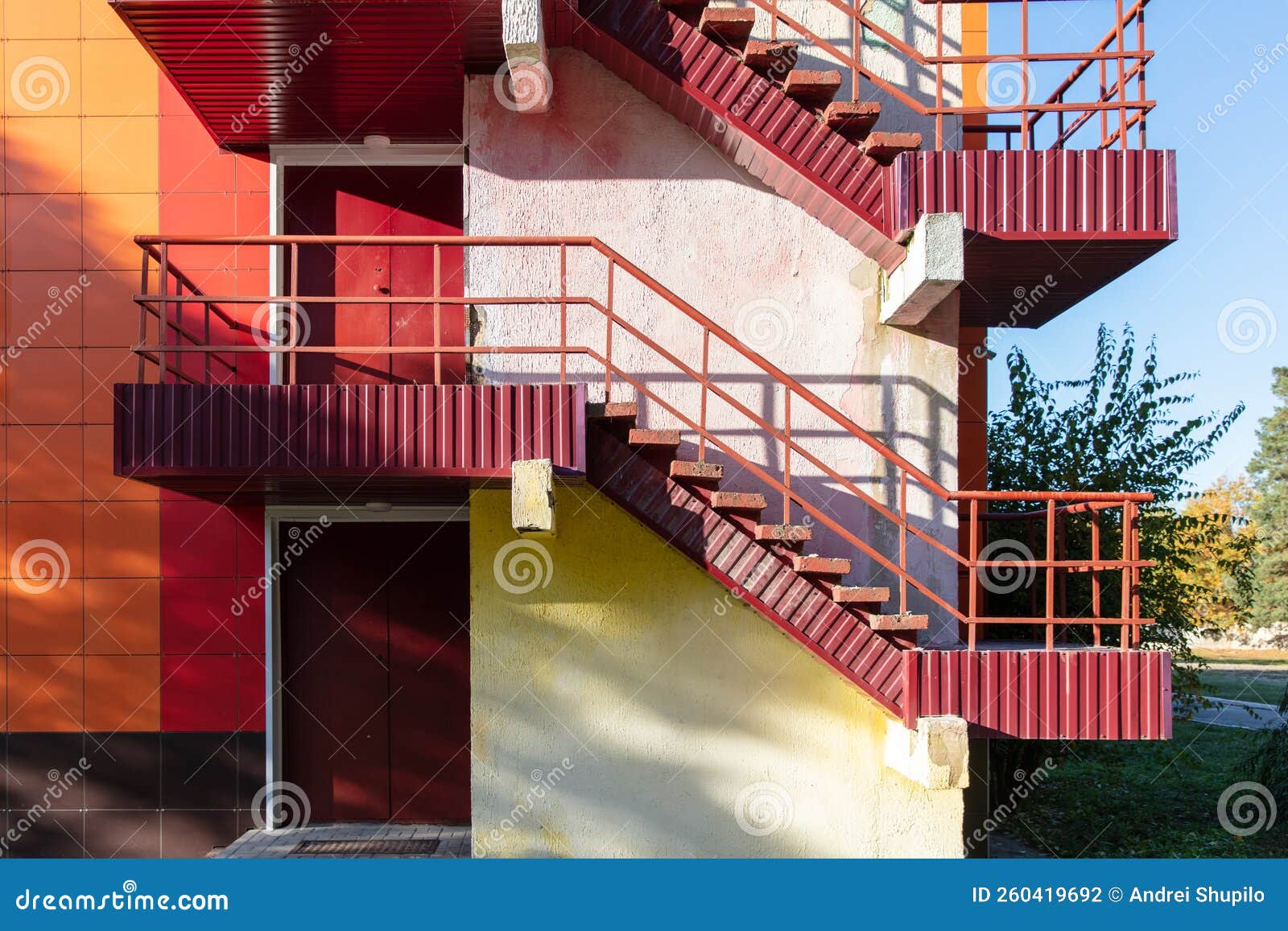 Stairs on the Wall of a Multi-storey Building Stock Photo - Image of ...