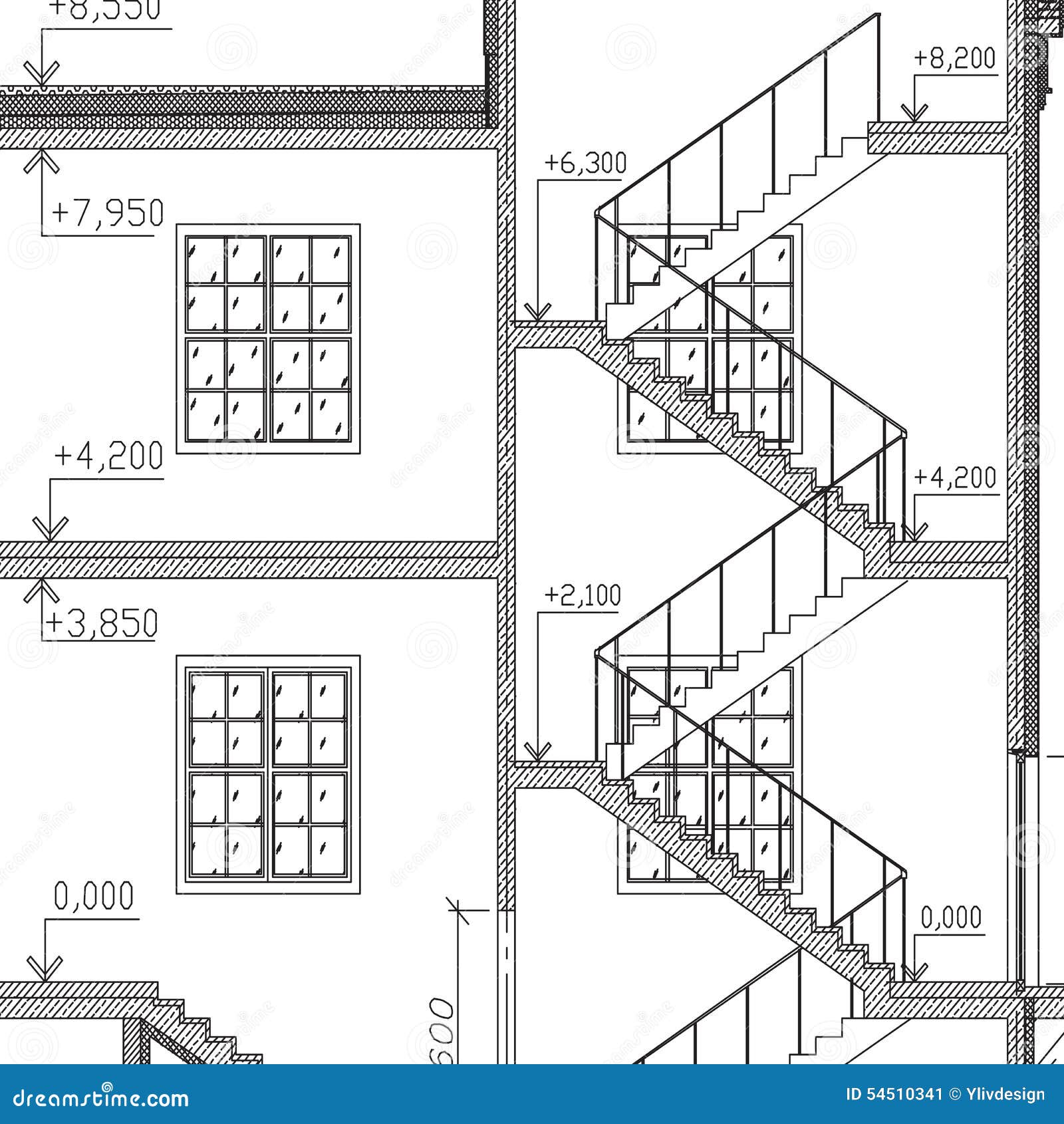 Stairs And Windows Architecture Background Stock Vector - Illustration ...