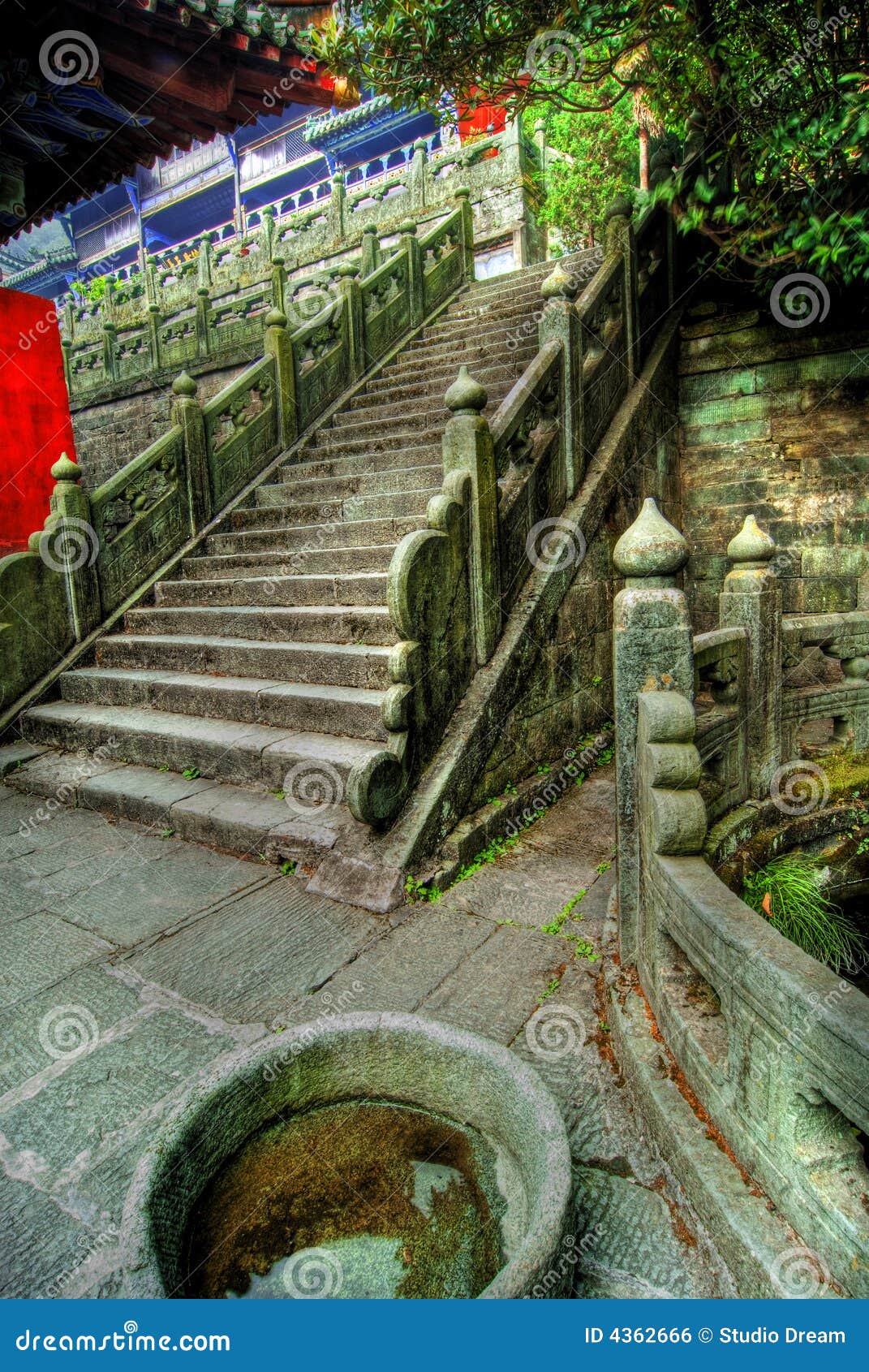 Red Stairway To The Temple With A Six Head Of Serpent Decorated On ...