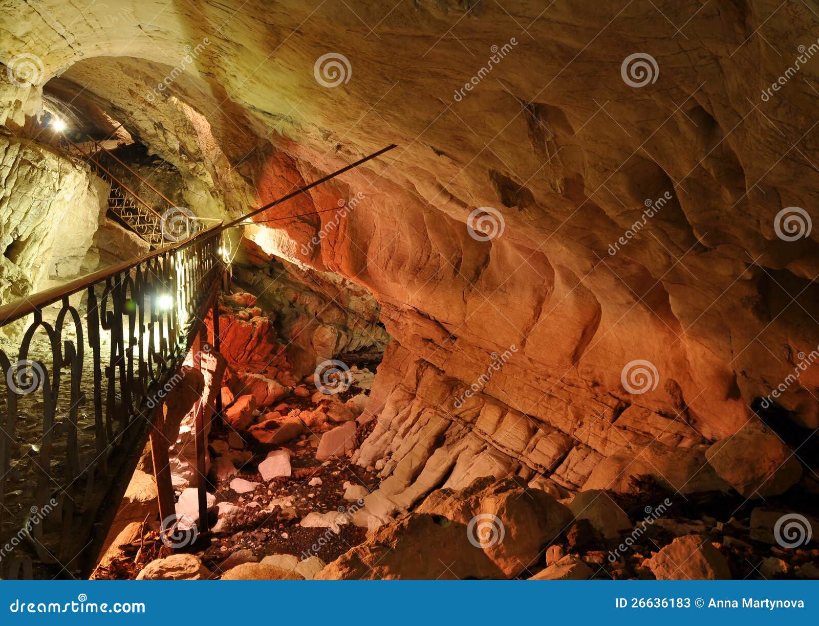 Stairway in a Colourful Cave Corridor Stock Image - Image of dynamic ...