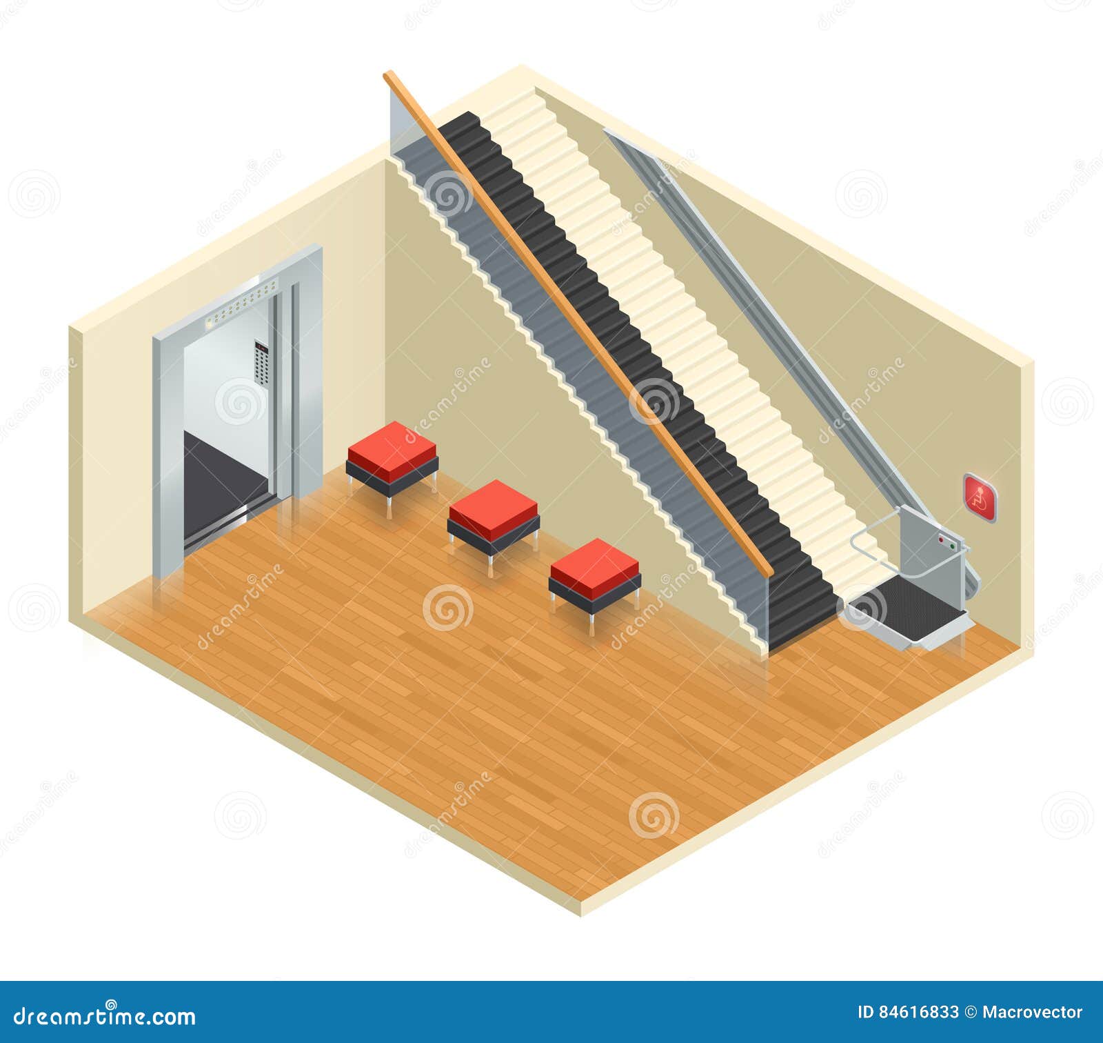 Stairway Elevator Isometric Interior Stock Vector - Illustration of ...