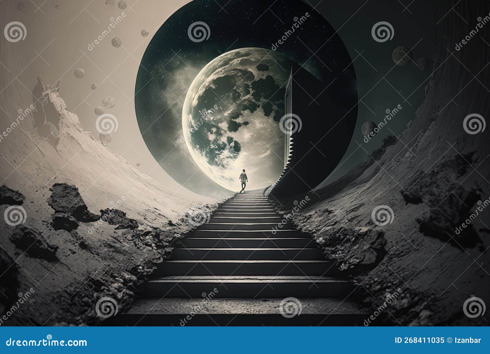 Stairway Going To the Moon from Planet Earth Illustration Generative Ai ...