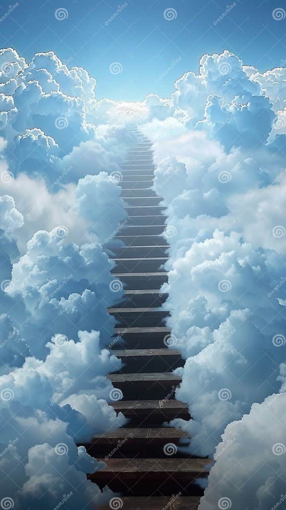 A Stairway Going Up into the Clouds in the Sky Stock Image - Image of ...
