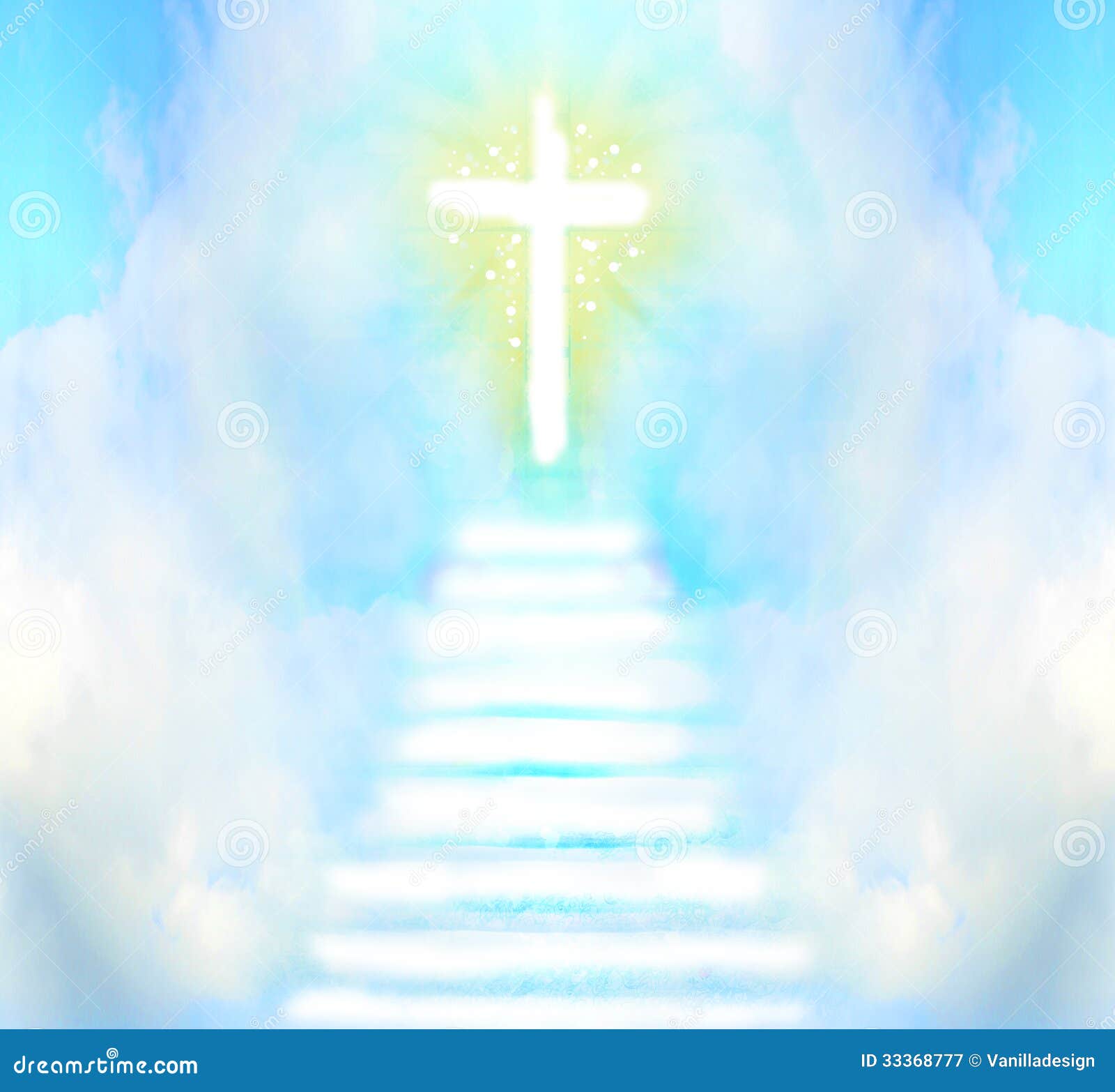 Stairway Leads To Cross and Glowing Light Stock Illustration ...