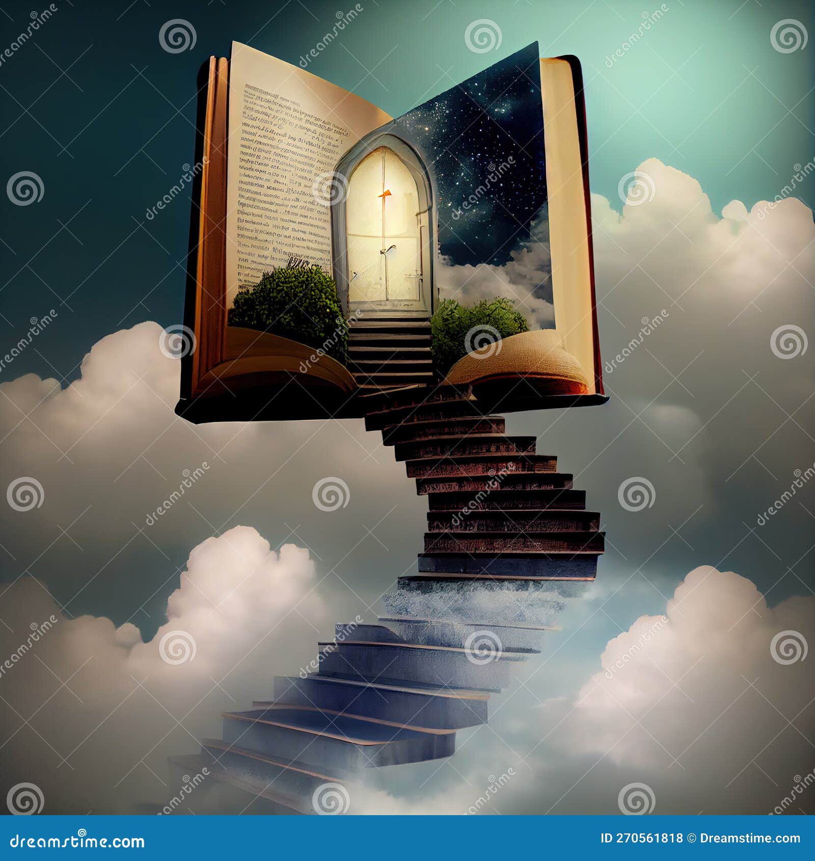 Generative AI: Stairway In The Sky Entering A Storybook In The Clouds ...