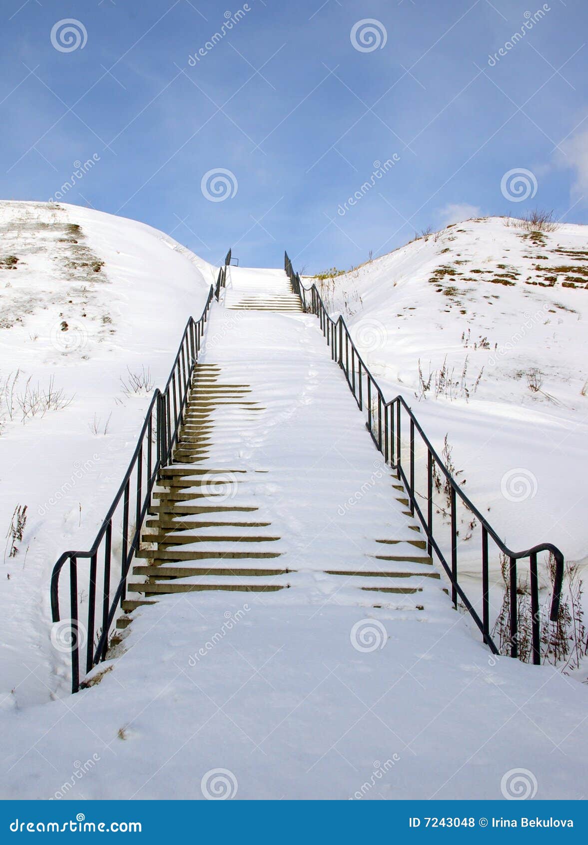 Stairway in snow stock photo. Image of high, snow, traces - 7243048