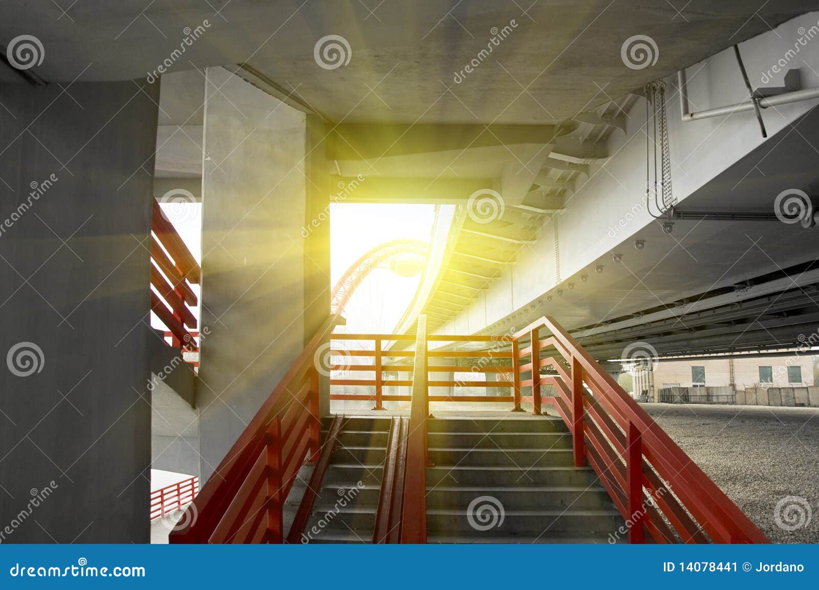 Stairway Under Concrete Road Bridge Stock Image - Image of construction ...