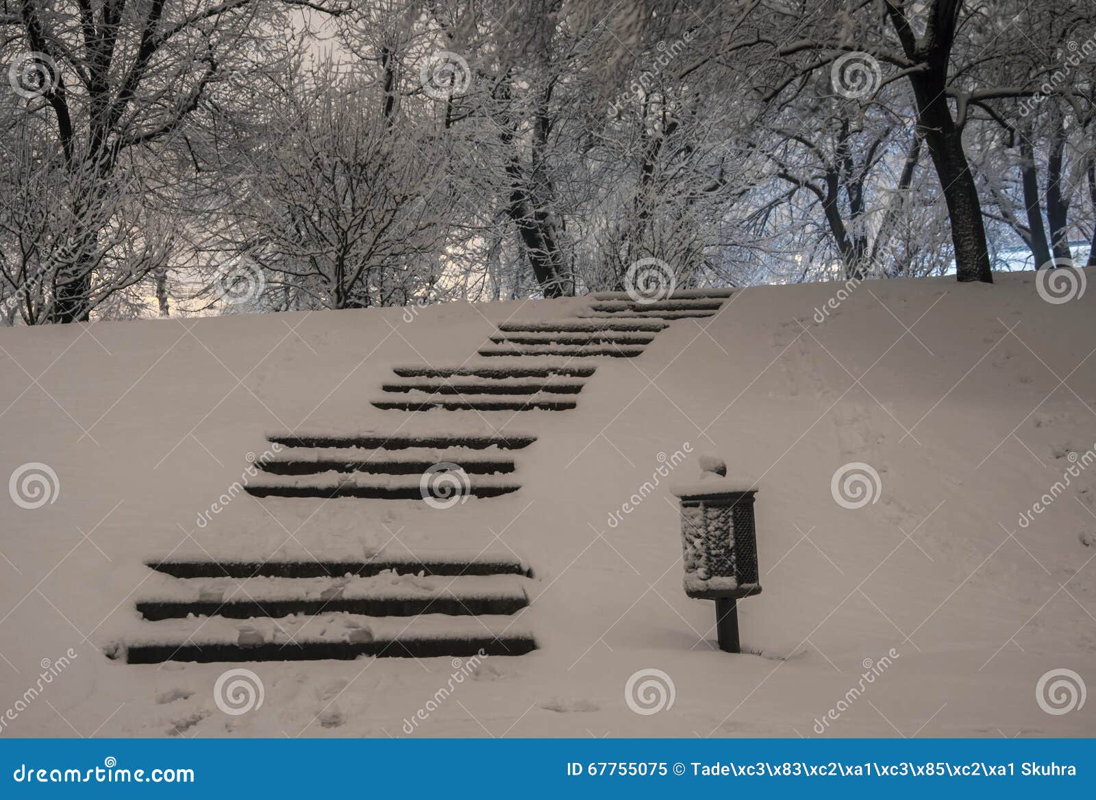 Stairway in Winter Snowy Night Stock Image - Image of cold, stair: 67755075
